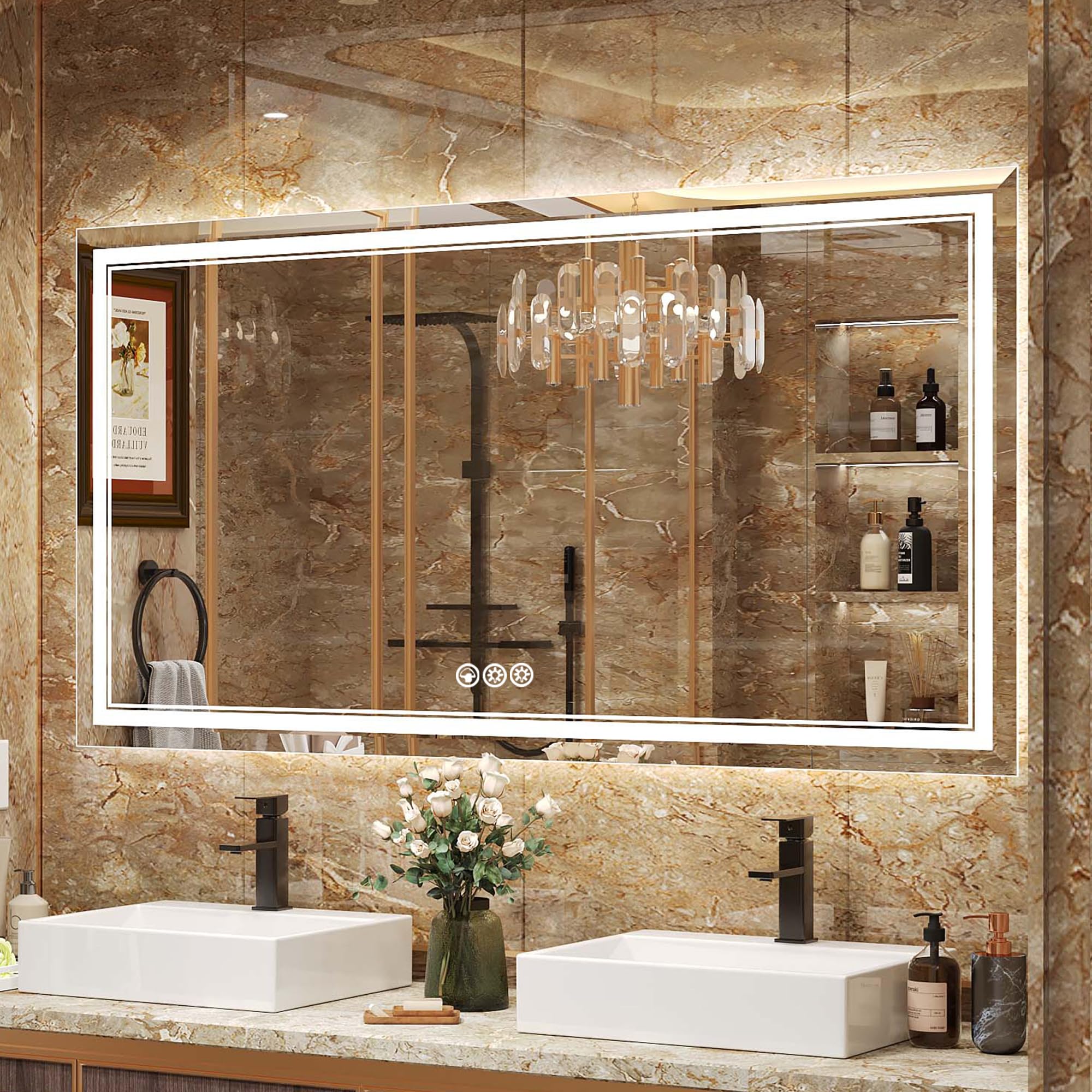 Amazon.com: Ratsamee 55x30 Inch Led Mirror for Bathroom with Front ...