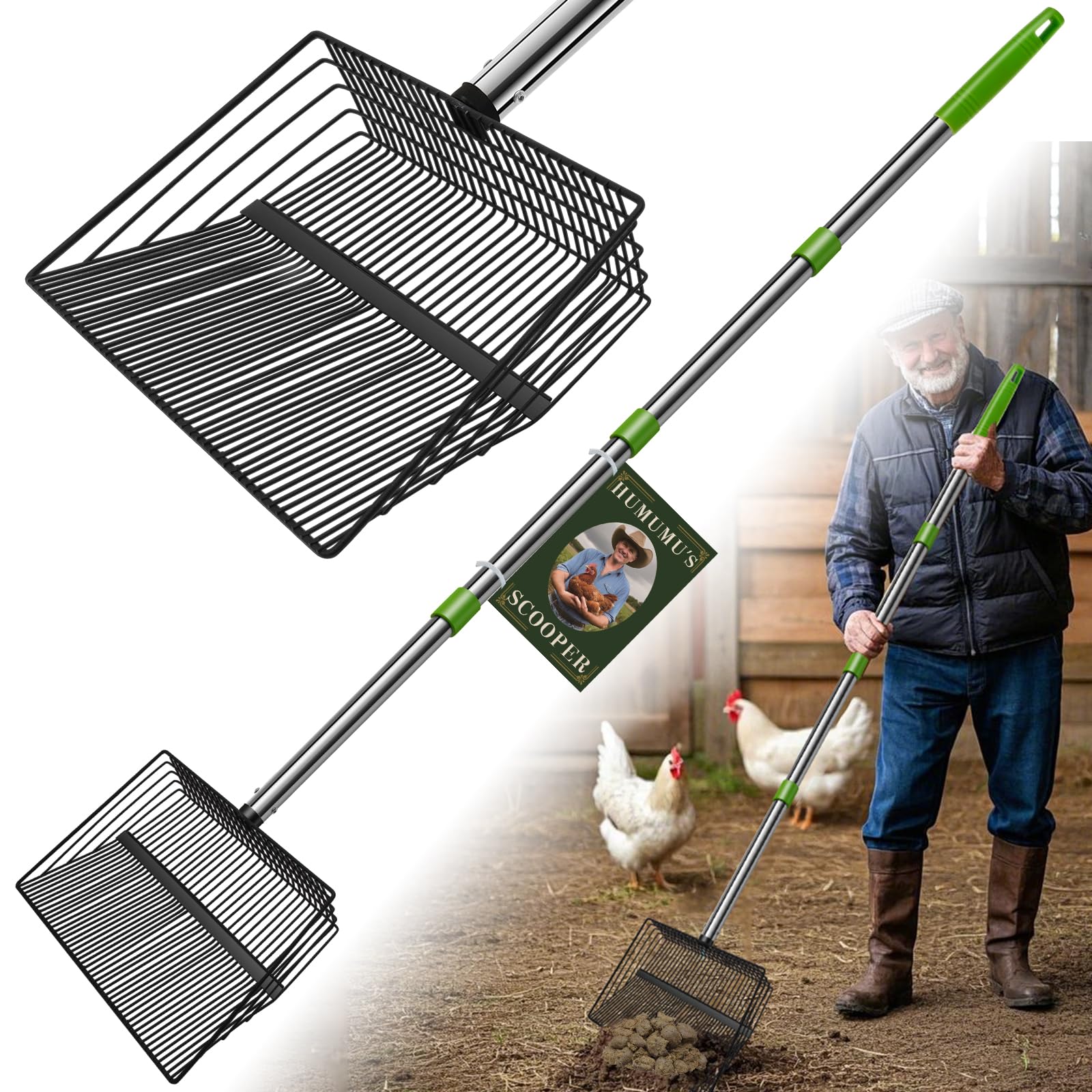 Amazon.com : 12inch Large Chicken Poop Scooper，2 Widths of Slots Litter Sifting Shovel （23 to 66 ...