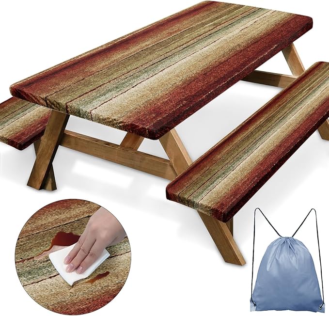 Amazon.com: Nesphy Brown Picnic Table Cover with Bench Covers, Vintage ...