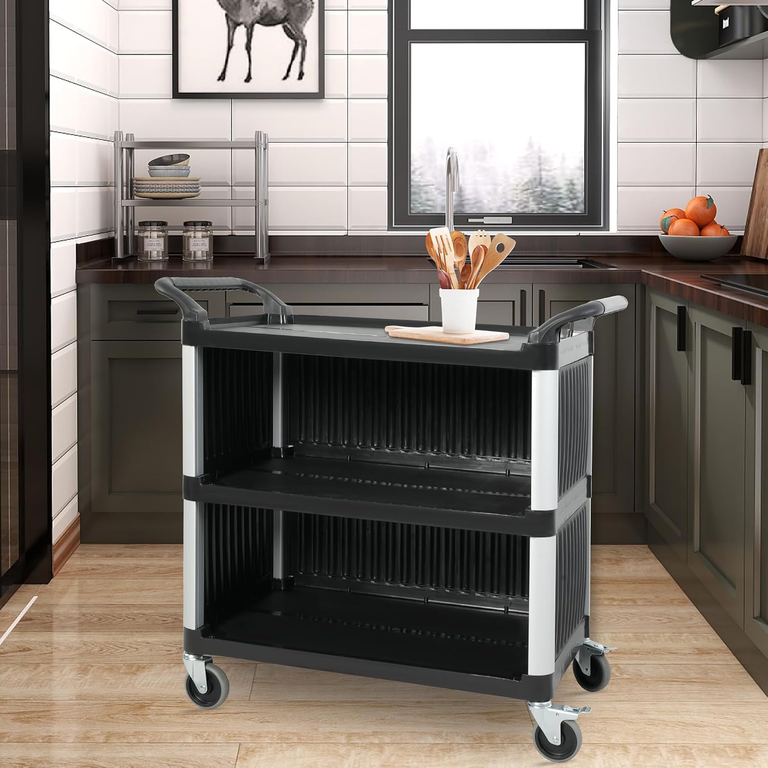 Amazon.com: Portable 3-Tier Service Utility Carts with Wheels & Handle ...