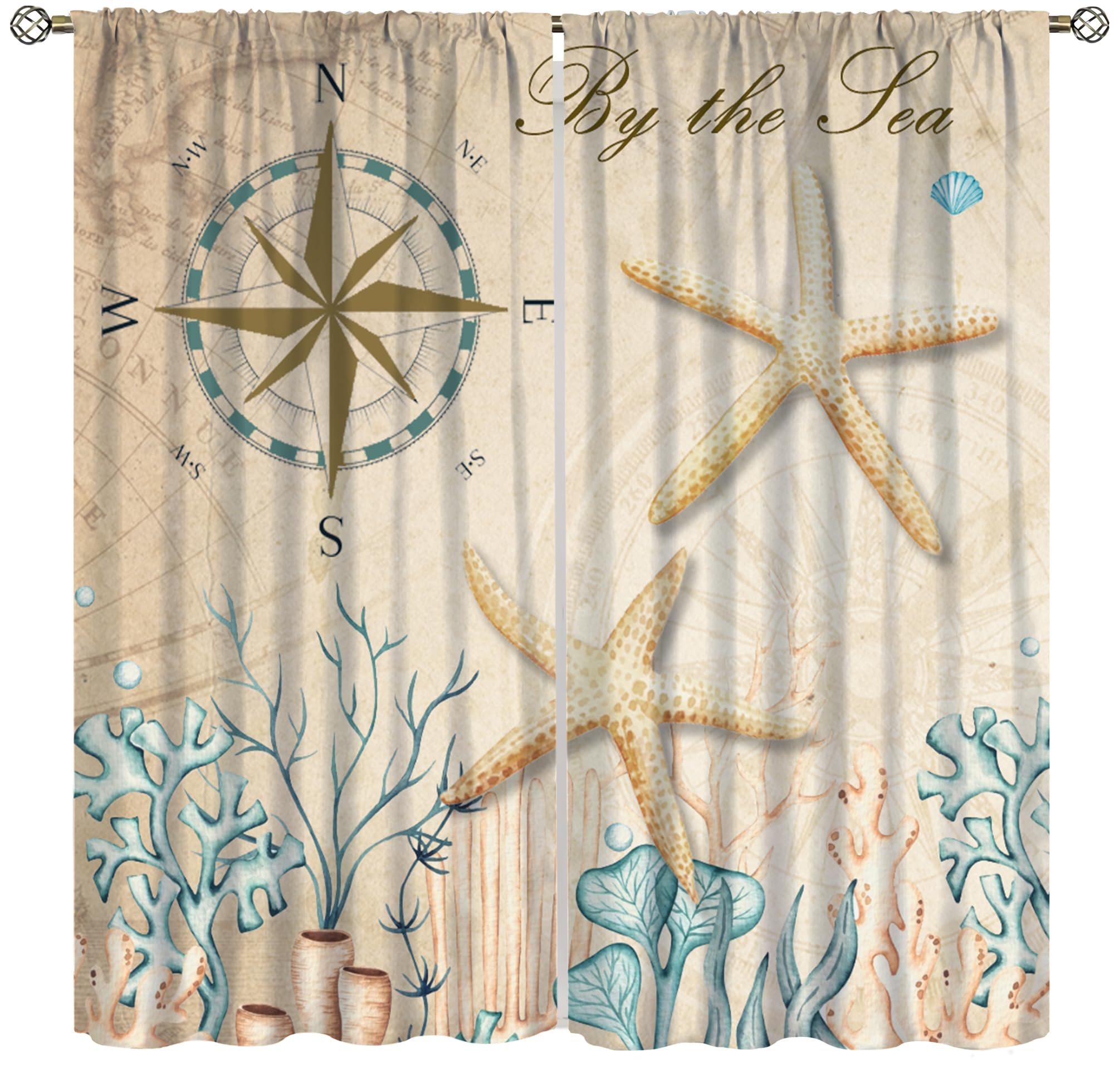 Amazon.com: Coastal Curtain for Living Room, Beach Nautical Ocean ...