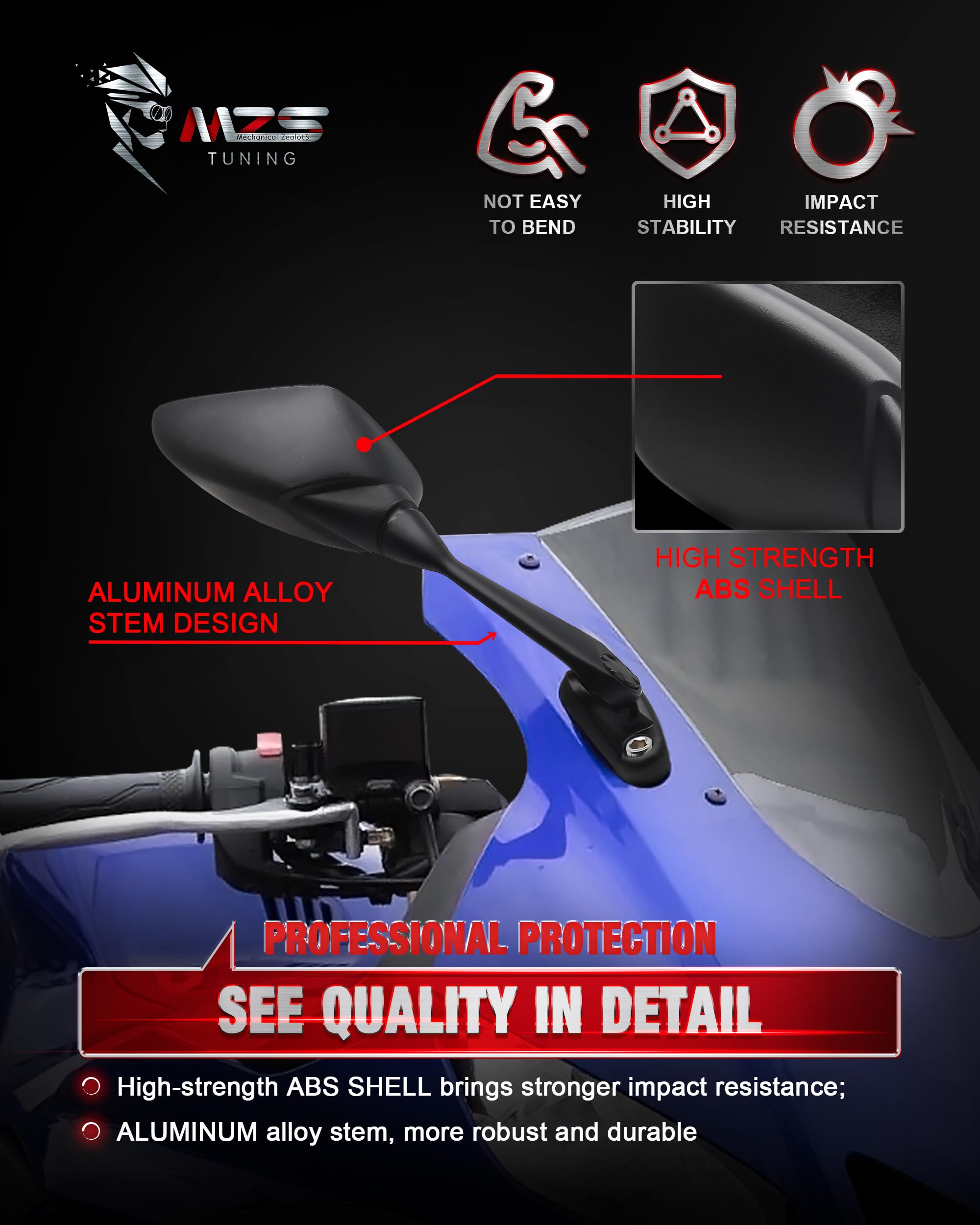 Snapklik.com : MZS Racing Motorcycle Mirrors, Fairing Rearview Side ...