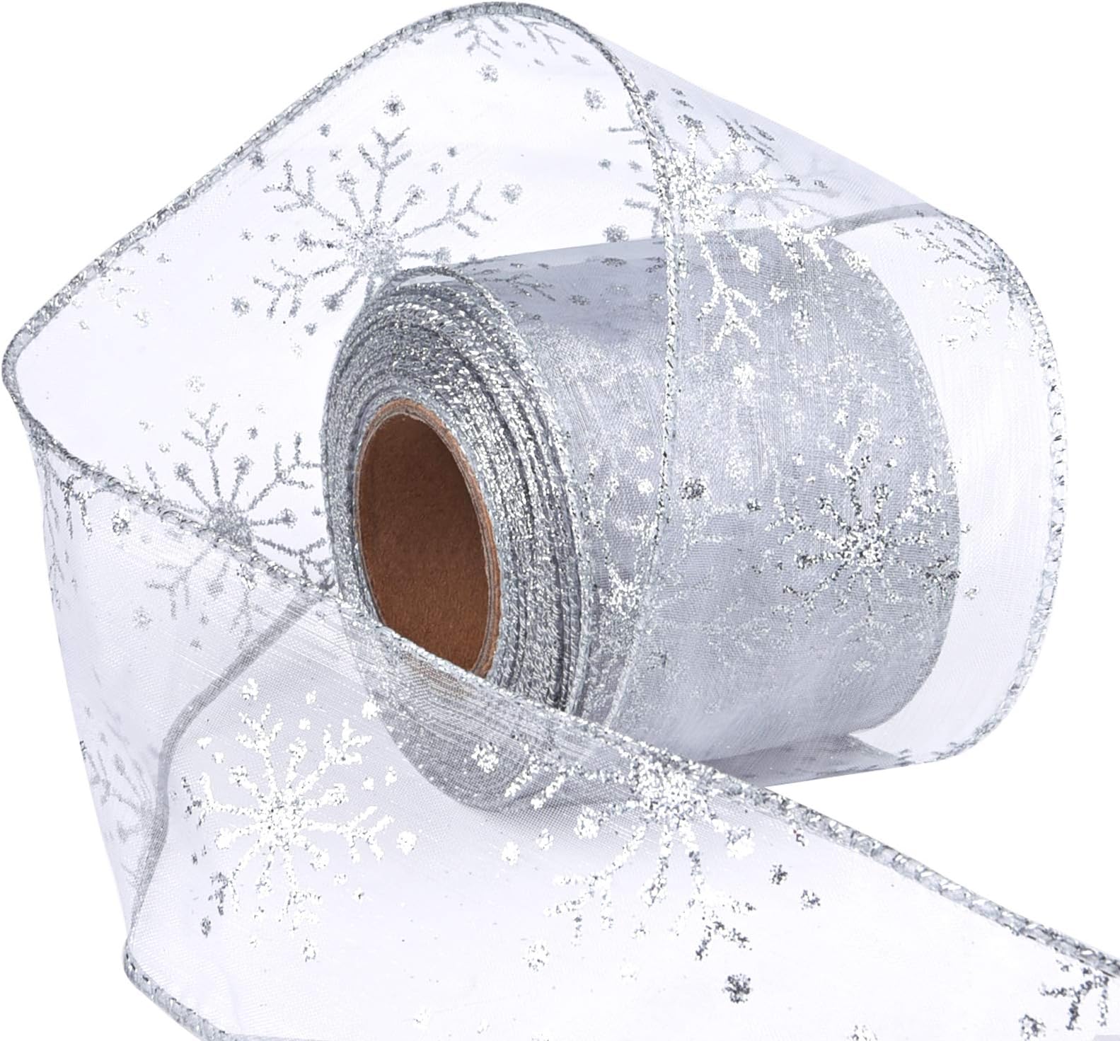 Amazon.com: Silver Christmas Ribbon Wired Ribbons for Christmas Tree ...