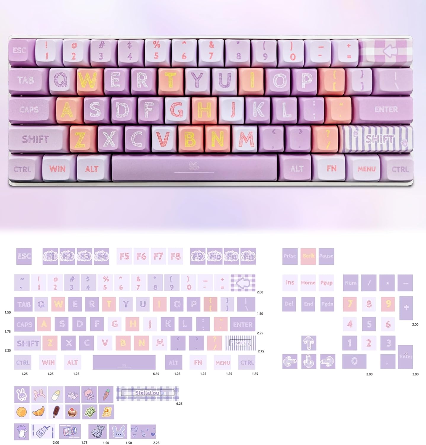 POPKEEY Stella-Lou Purple RABIT XDA Profile Cute Keycaps for Mechanical ...