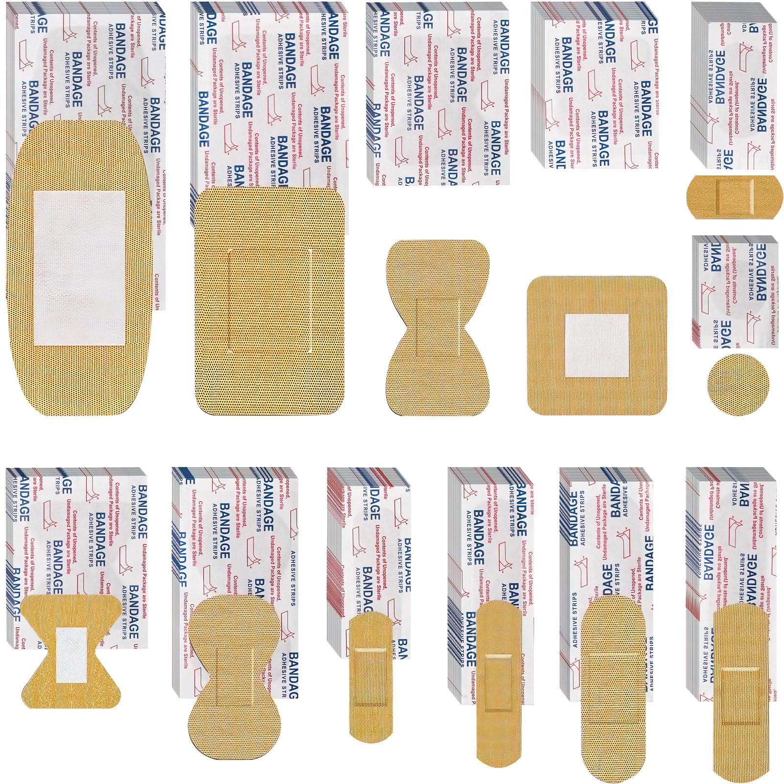 180 Pcs Fabric Adhesive Bandages Assorted Sizes Flexible Breathable ...