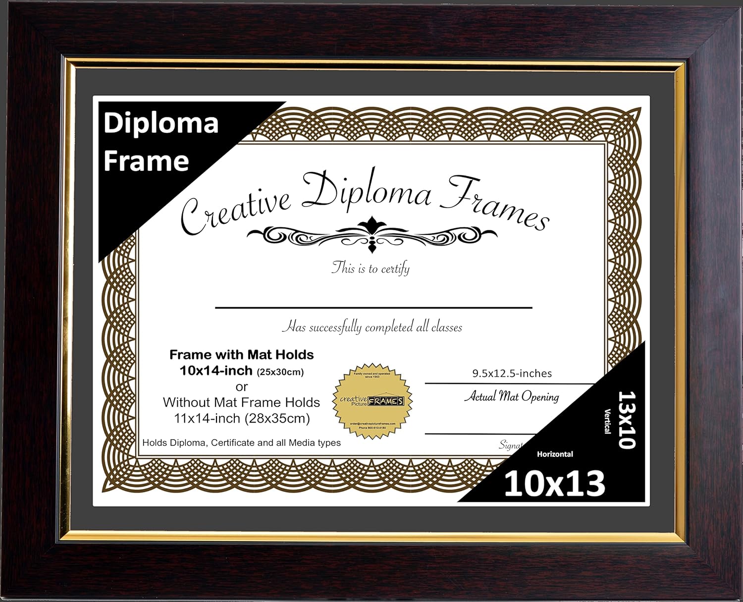 Amazon.com - Creative Picture Frames 10x13 Mahogany Diploma Frame with ...