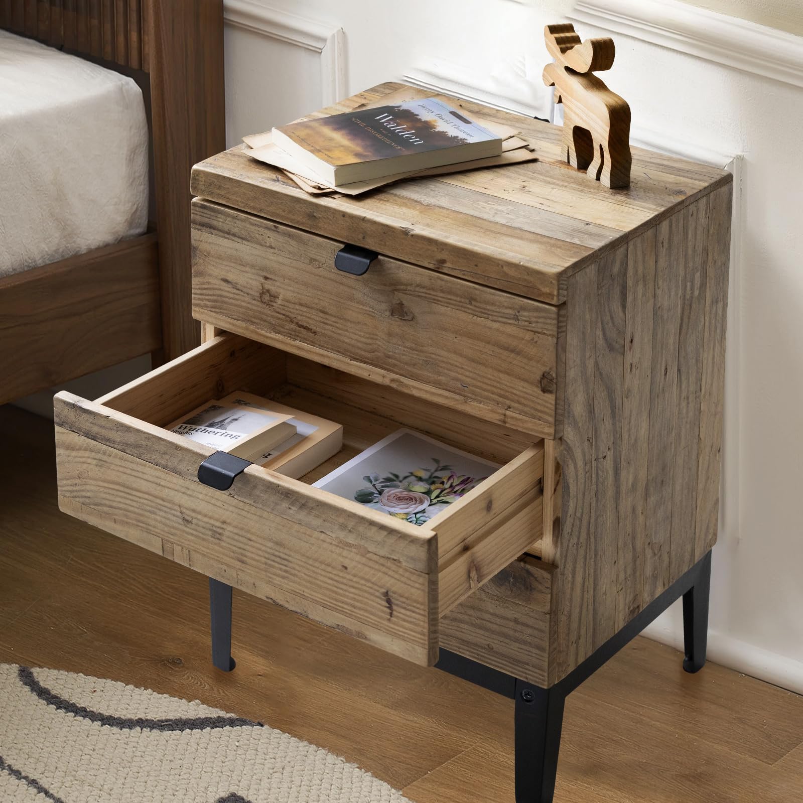 Snapklik.com : Wnutrees Farmhouse Nightstand Wood Bedside Table