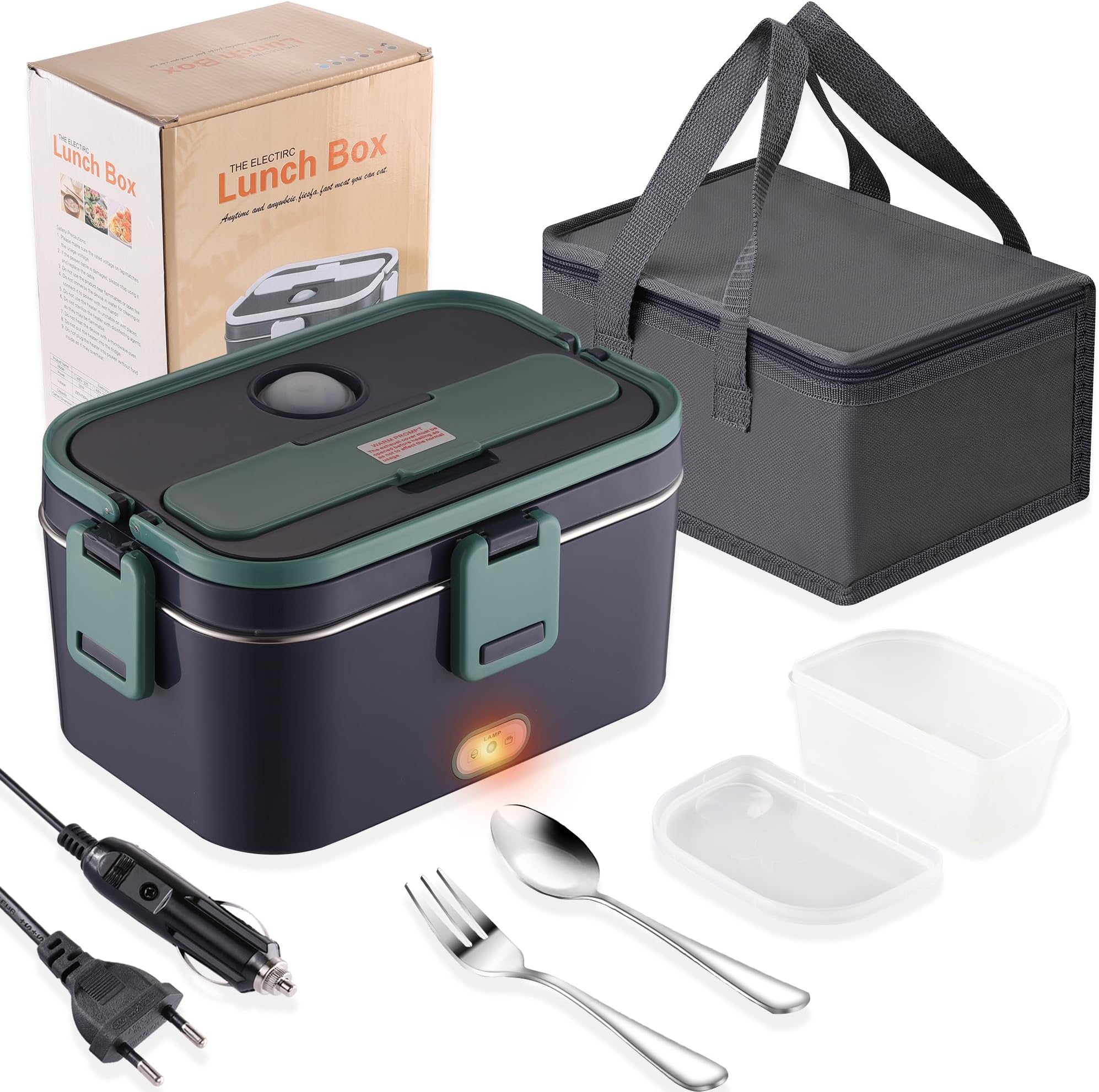 Kimfead Lunch Box Chauffante Électrique 80W Acier Inoxydable Détachable ...