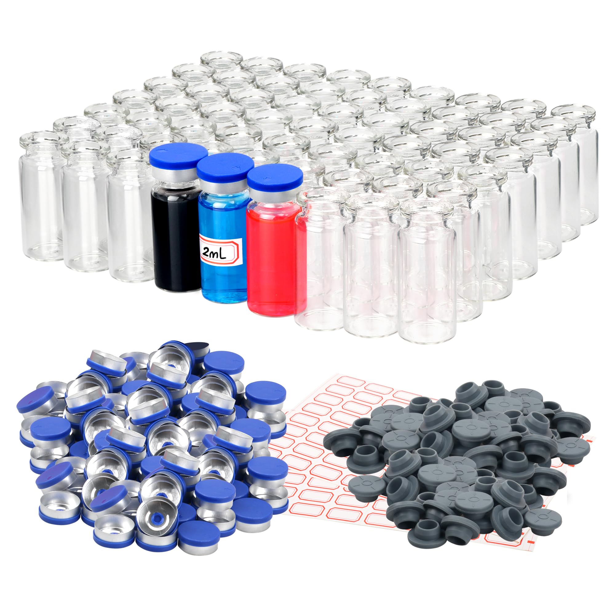 100 Pack Glass Vials Clear Glass Headspace Vial with Plastic-Aluminum ...