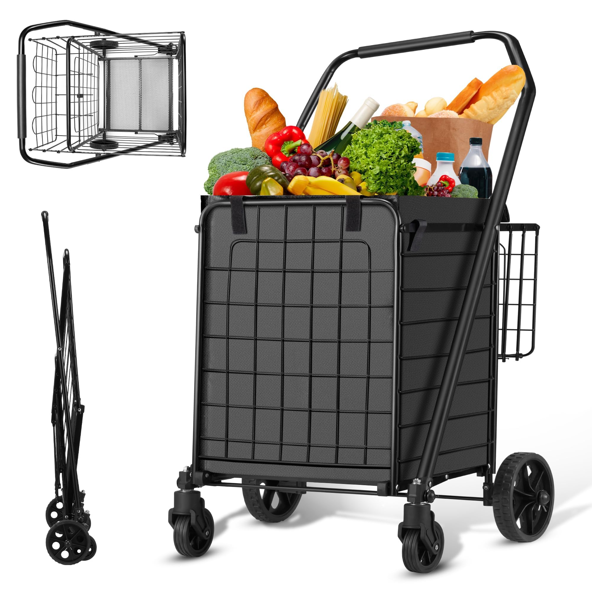 Amazon.com: HABUTWAY Grocery Cart on Wheels for Groceries, Folding ...