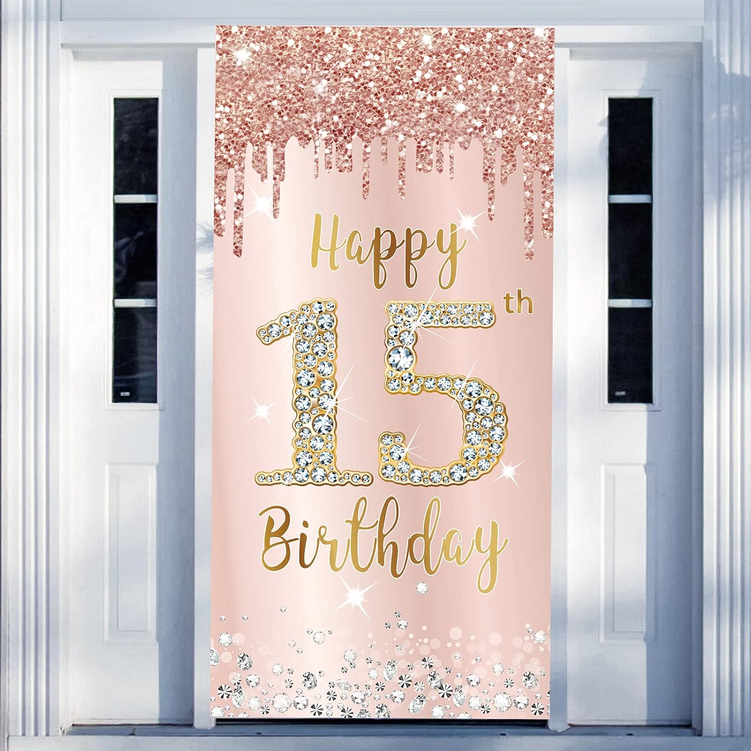 Amazon.com: Happy 15th Birthday Door Banner Decorations for Girls, Pink ...