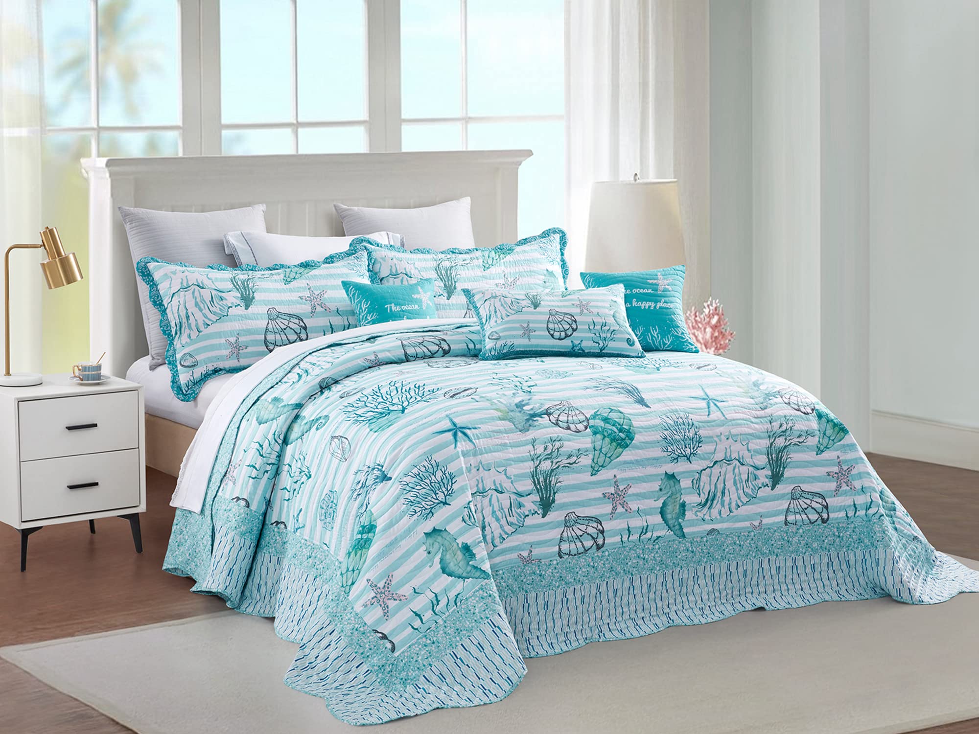 Snapklik.com : HZ & HY Coastal Oversized King Bedspread 138x122 Extra Wide