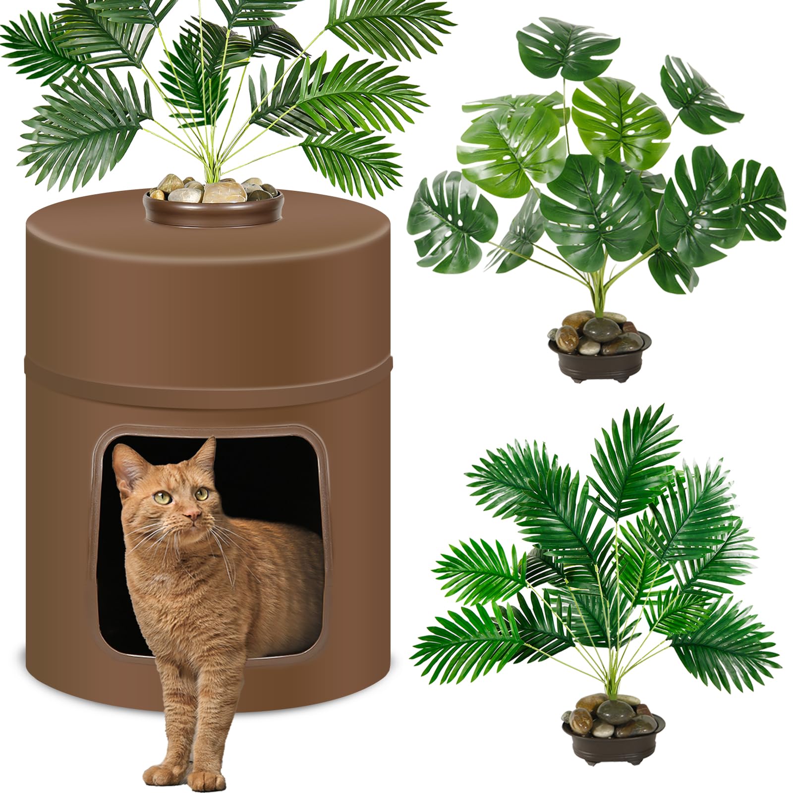 6 Pcs Plant Litter Box Set Includes 2 Pcs Faux Plants & Hidden Cat ...