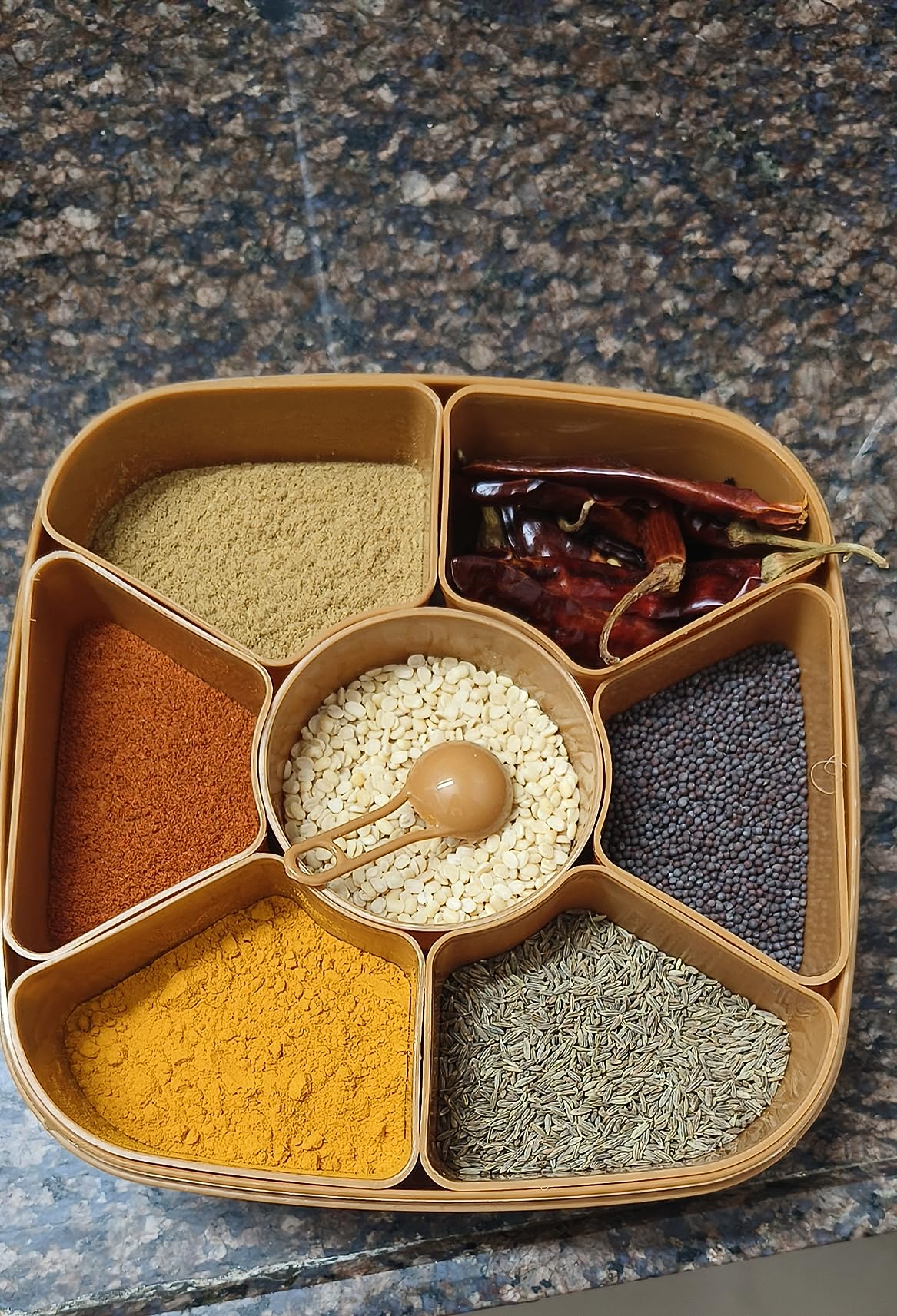 Buy DDecora Plastic 7 In 1 Square Multipurpose Masala Box Set, Rangoli ...
