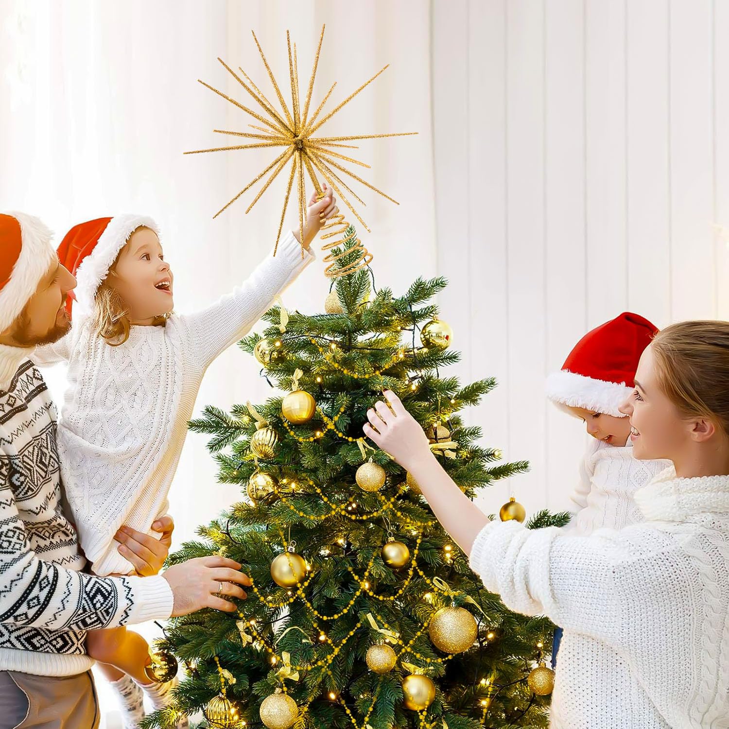 Snapklik.com : 13.7 Inch Gold Christmas Tree Topper - 3D Burst Gold ...