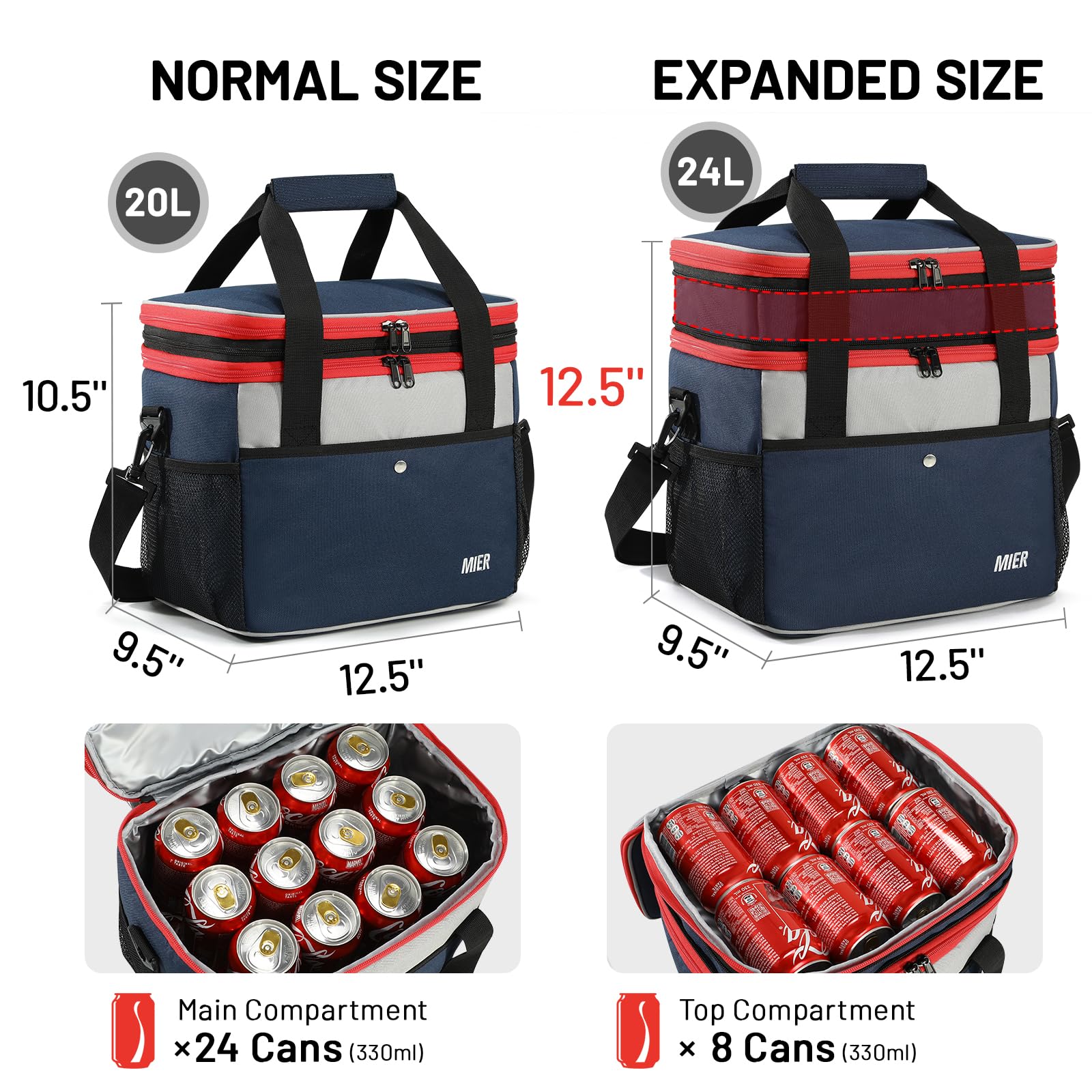 Snapklik.com : MIER Expandable 24L Lunch Bag Double Layer Insulated ...