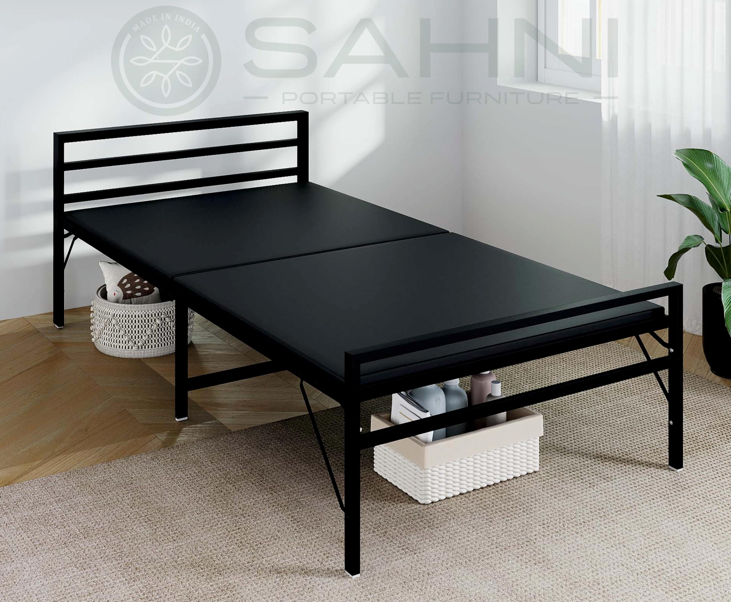 SAHNI PORTABLE FURNITURE Iron/Metal/Steel Folding Bed with Attached ...