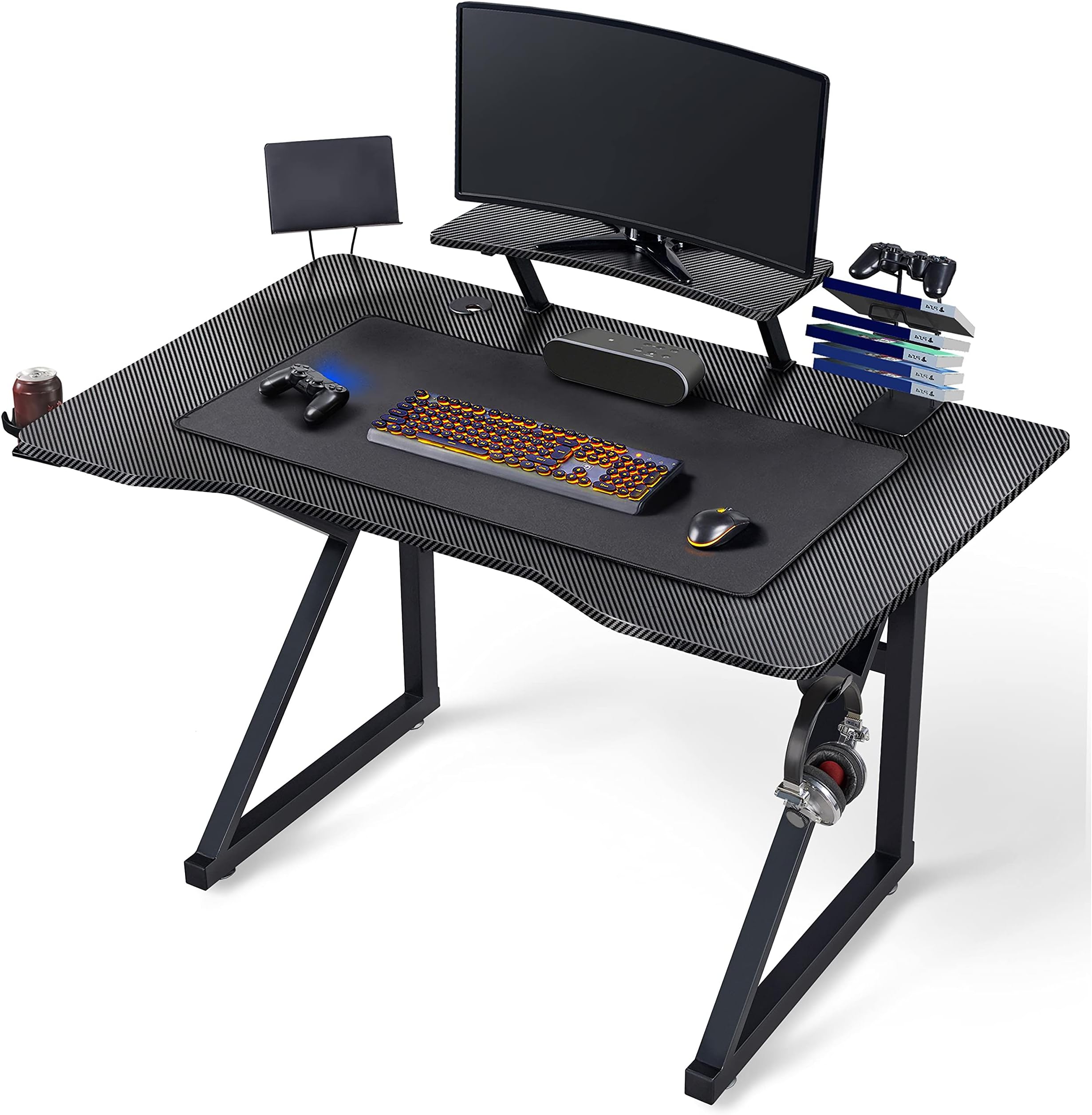 HOMCOM Gaming Desk Computer Table with Monitor Stand, Cup Holder ...