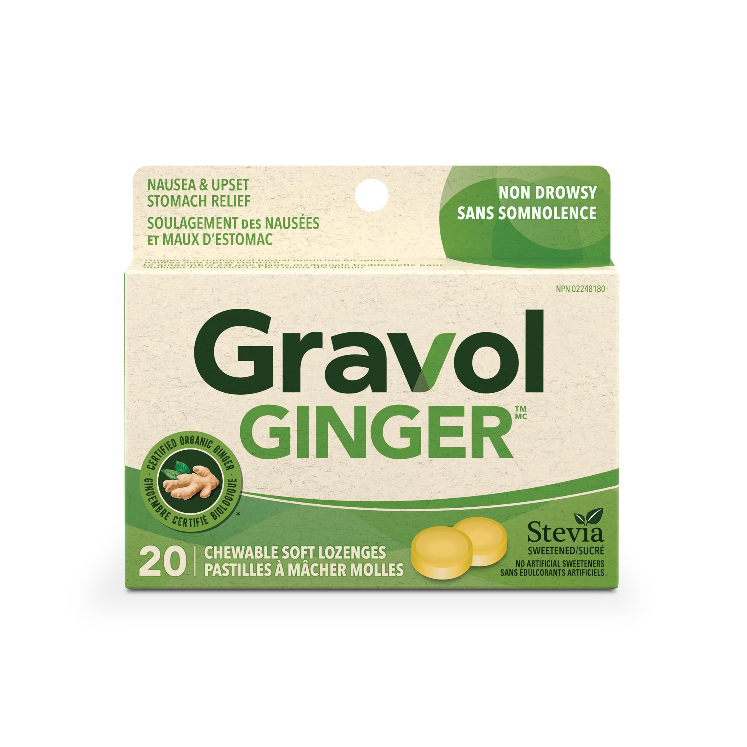 Certified Organic Ginger Gravol 20 Chewable Lozenges 500mg Antinauseant ...