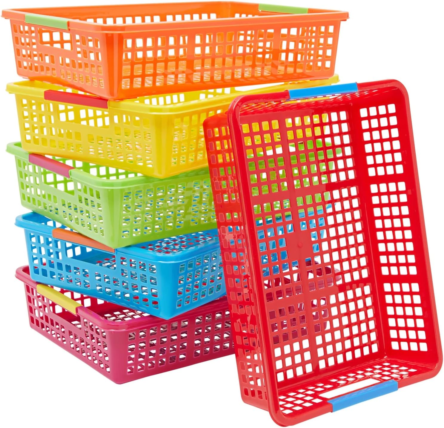 Amazon.com: Neon Tall Plastic Storage Baskets with Handles - Set of 6 ...