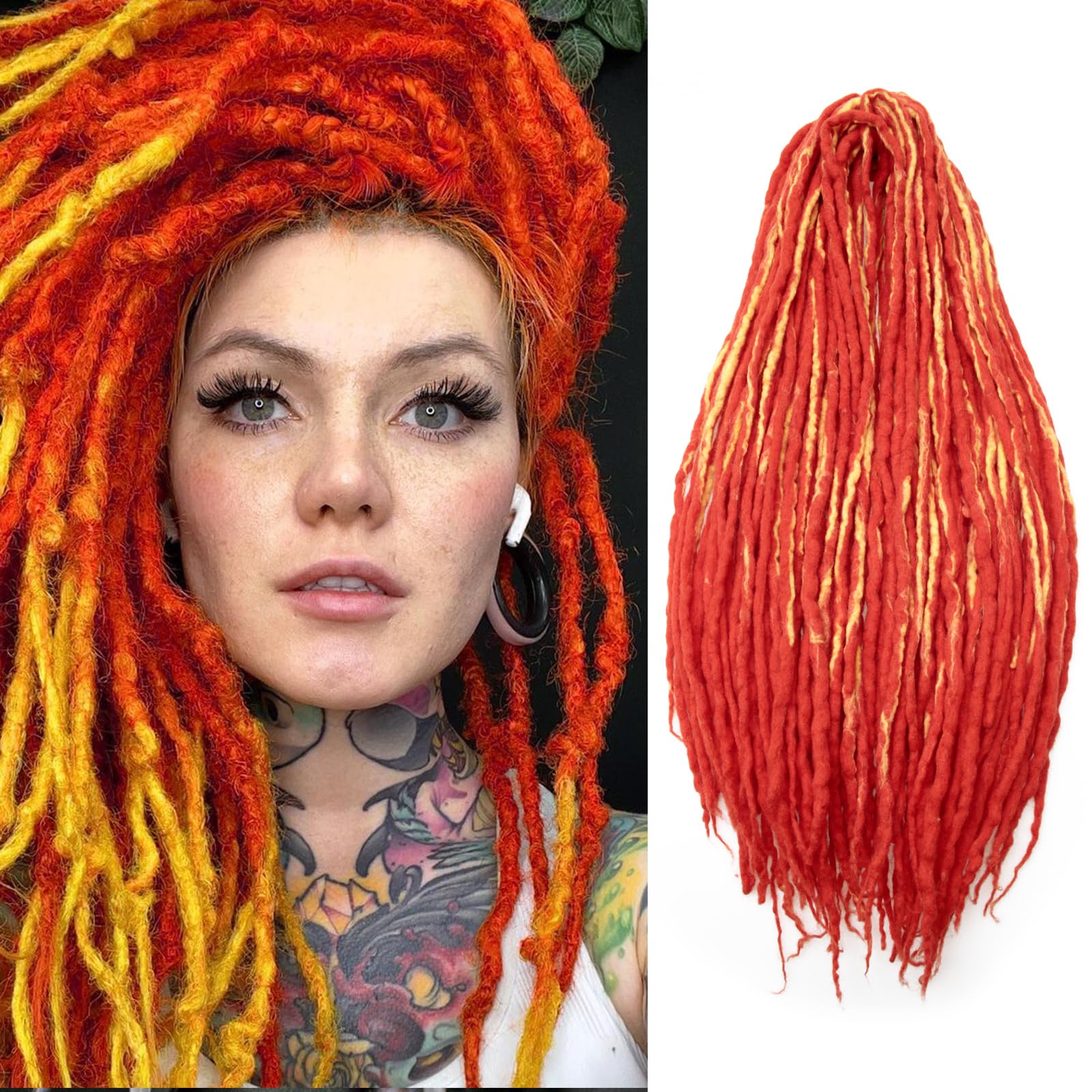 Amazon.com : 20 Inch Yellow Orange Dreadlock Extensions - 0.24 In Width ...