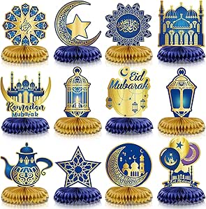 12 Pcs Ramadan Mubarak Decorations Eid Mubarak Honeycomb Centerpieces ...