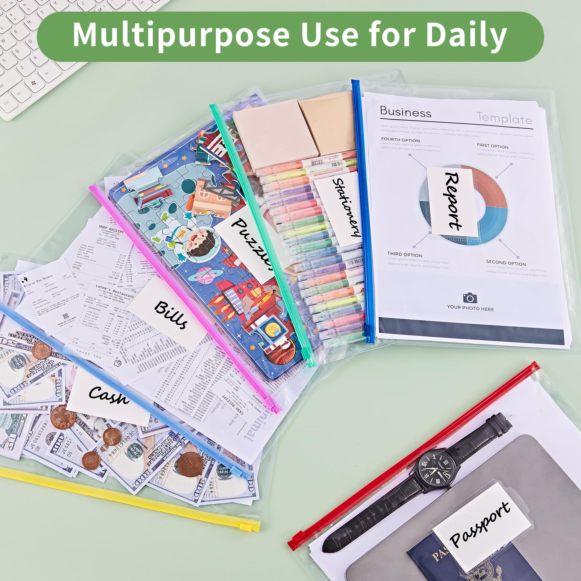 Snapklik.com : 10pcs Poly Zip Envelopes, 8 Colors, A4 Letter Size ...