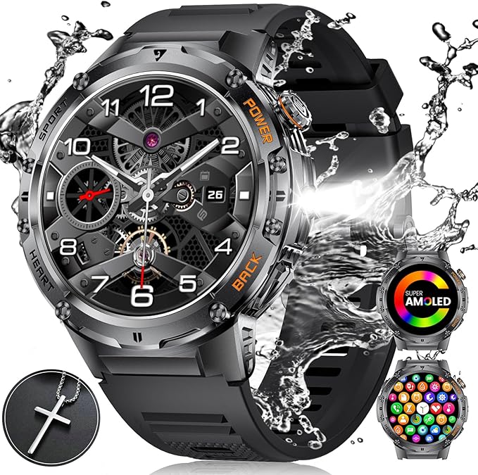 ESFOE Reloj Inteligente Hombre con Linterna,530mAh,1.43" AMOLED ...