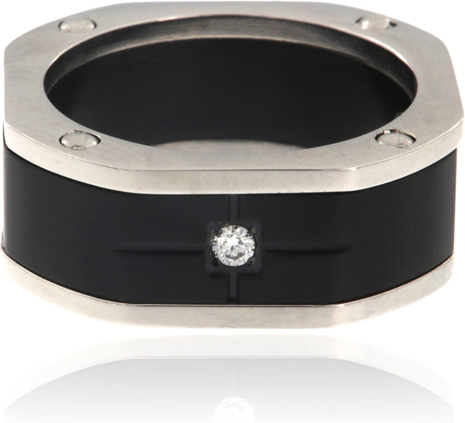 New Mens 9mm Euro Square Genuine Diamond Bezel Ring Made with Stainless ...