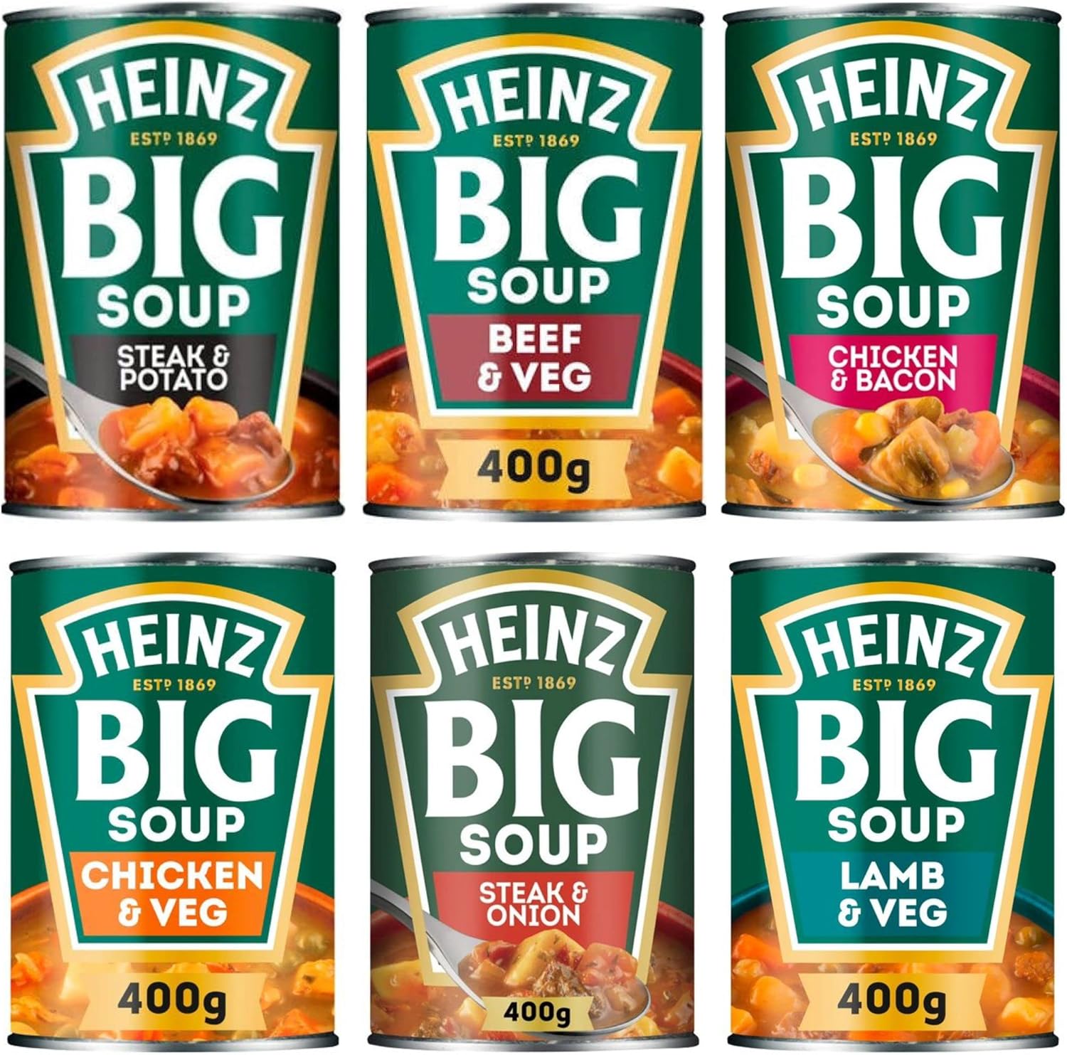 Heinz - Big Soup Bundle Bundle 6 x Tins (400g) Beef & Veg, Steak ...