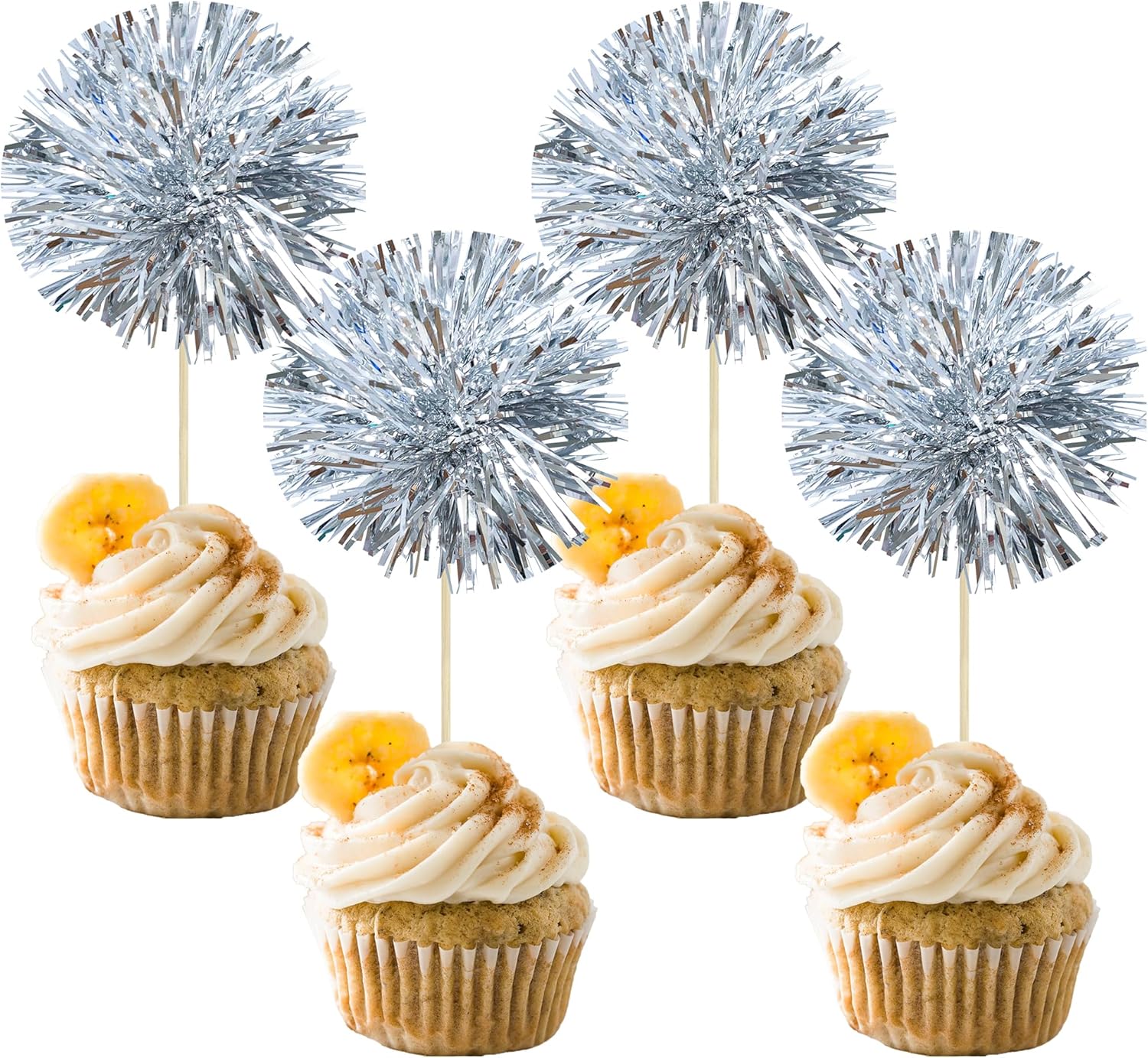 Amazon.com: Gyufise 30Pcs Foil Firework Cupcake Toppers Sparkle Tinsel ...