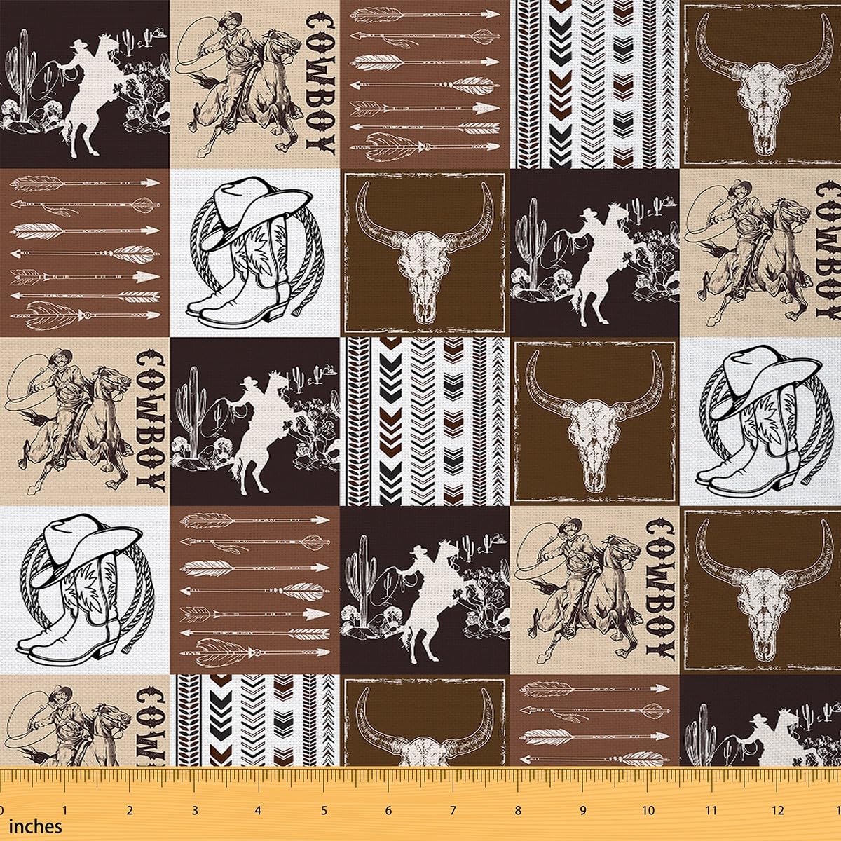 Amazon.com: Western Cowboy Fabric by The Yard Cow Skull Cowboy Boots ...