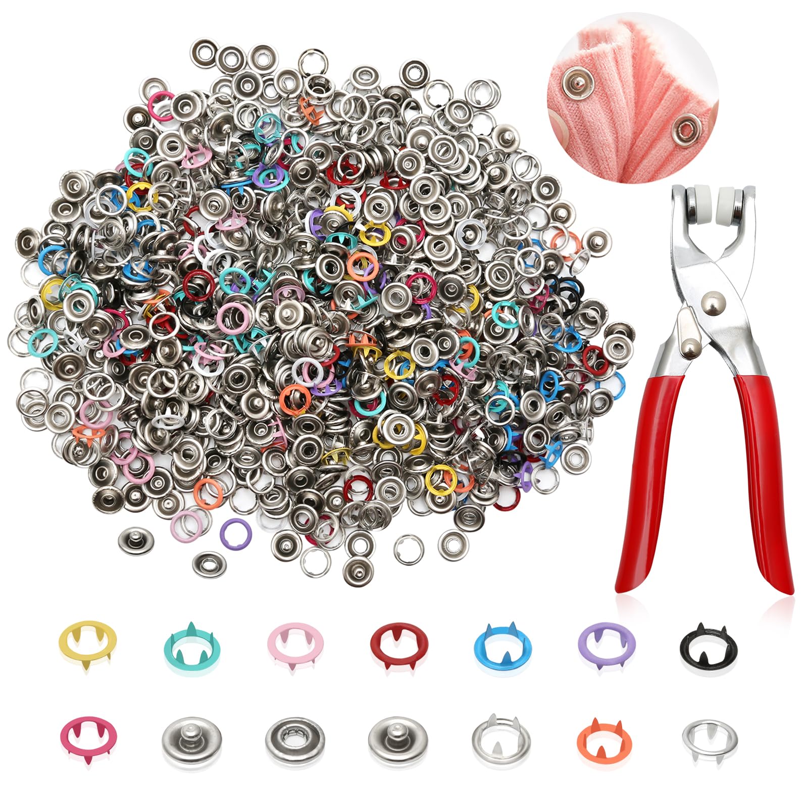 200 Sets Poppers Fasteners Kit, Press Studs Snap Fasteners 10 Colors ...