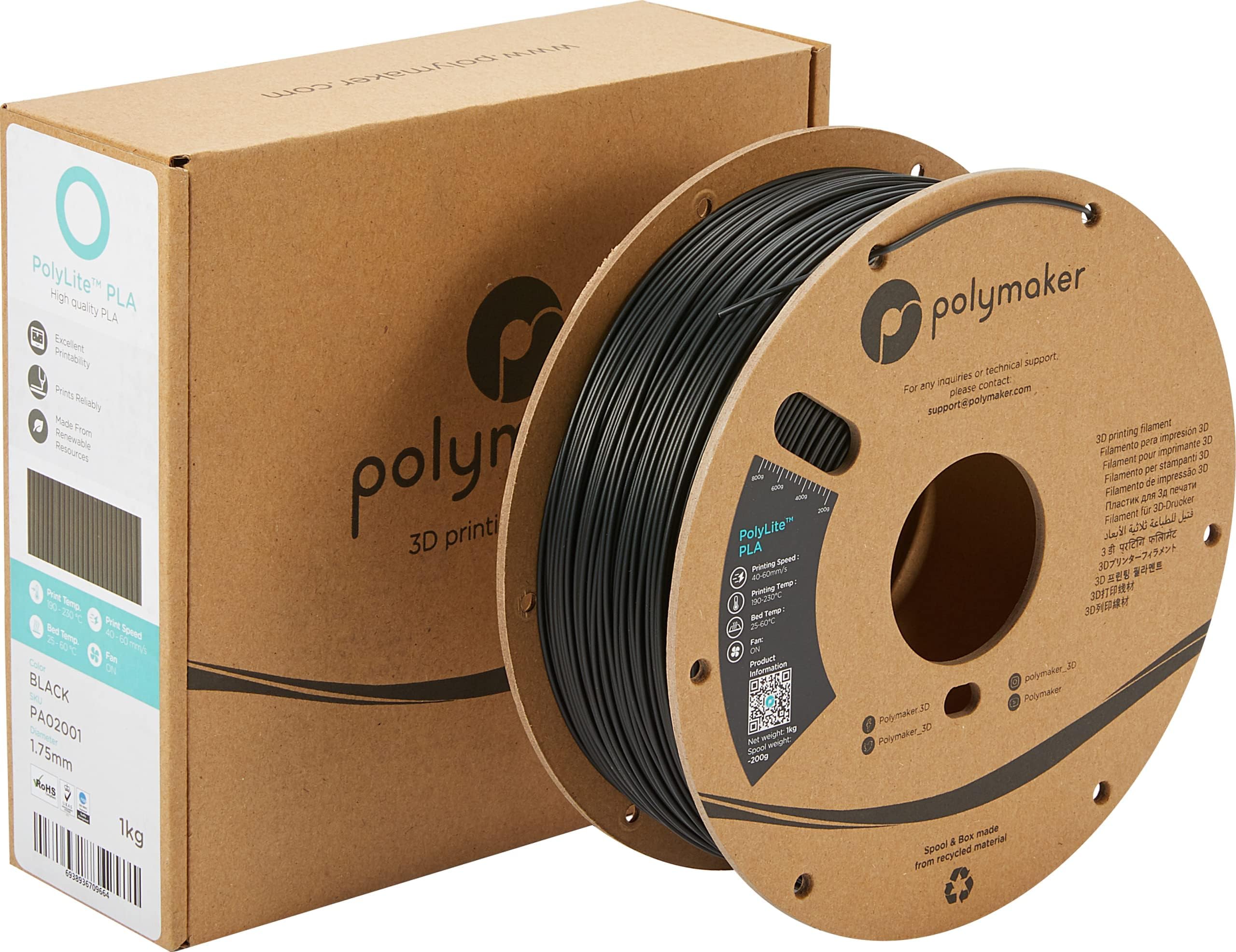Polymaker PLA Filament 1.75mm, Black PLA 3D Printer Filament 1.75 1kg ...