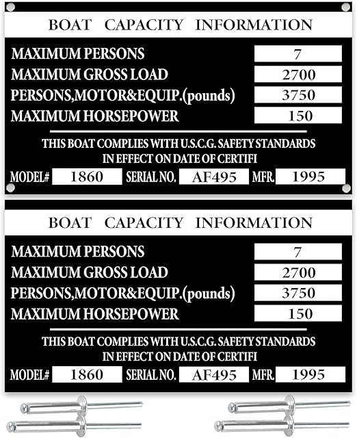 Amazon.com: Boat Capacity Plate Replacemen, Custom Aluminum Boat ...