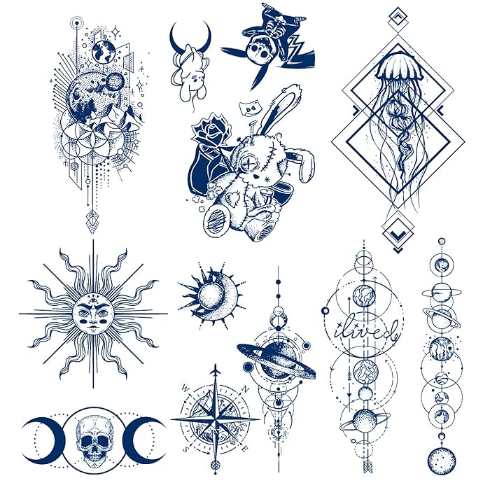 Buy Semi Permanent Planet Temporary Tattoos, 6-Sheet 2 Weeks Long Last ...