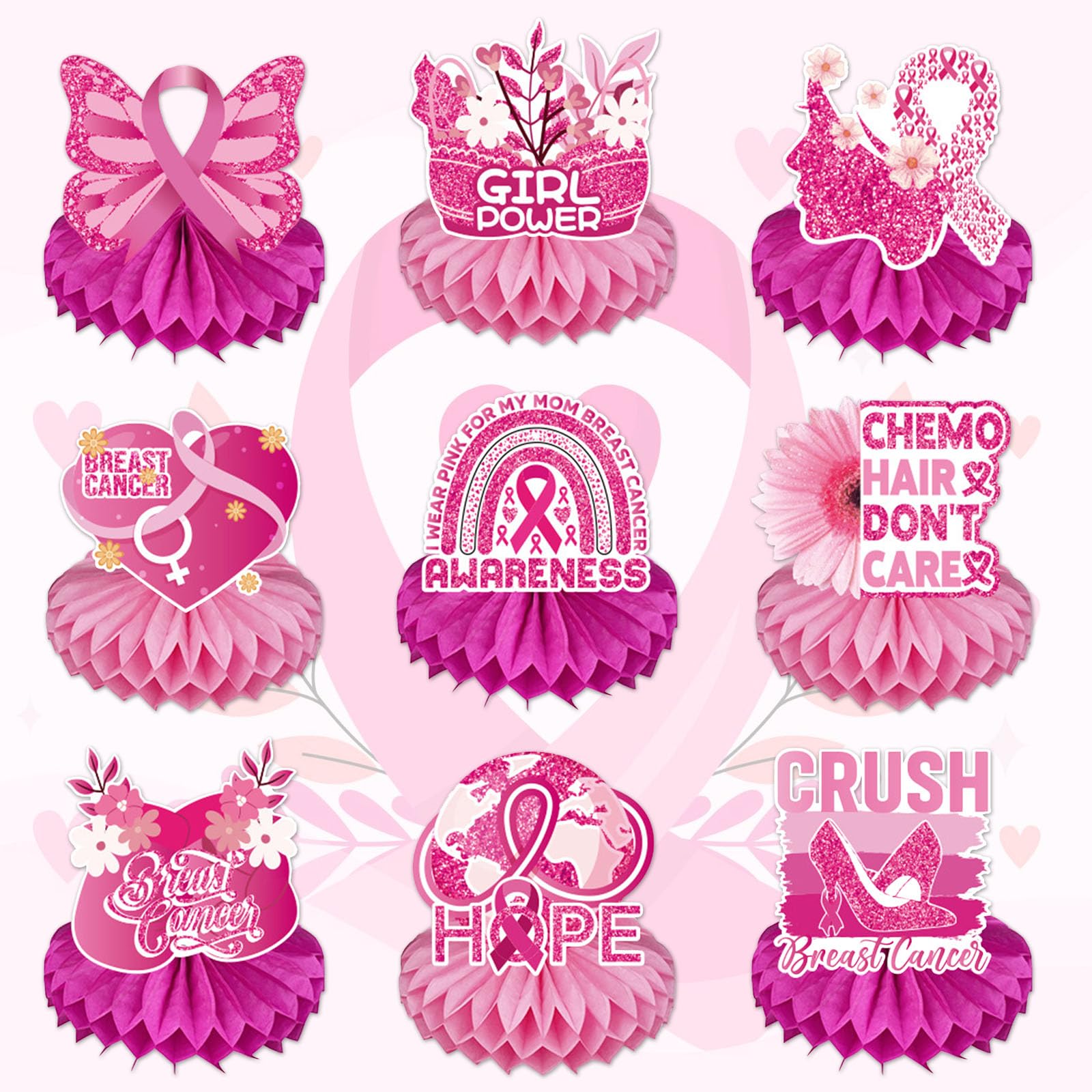 Amazon.com: Glodecart 9PCS Breast Cancer Awareness Honeycomb Table ...