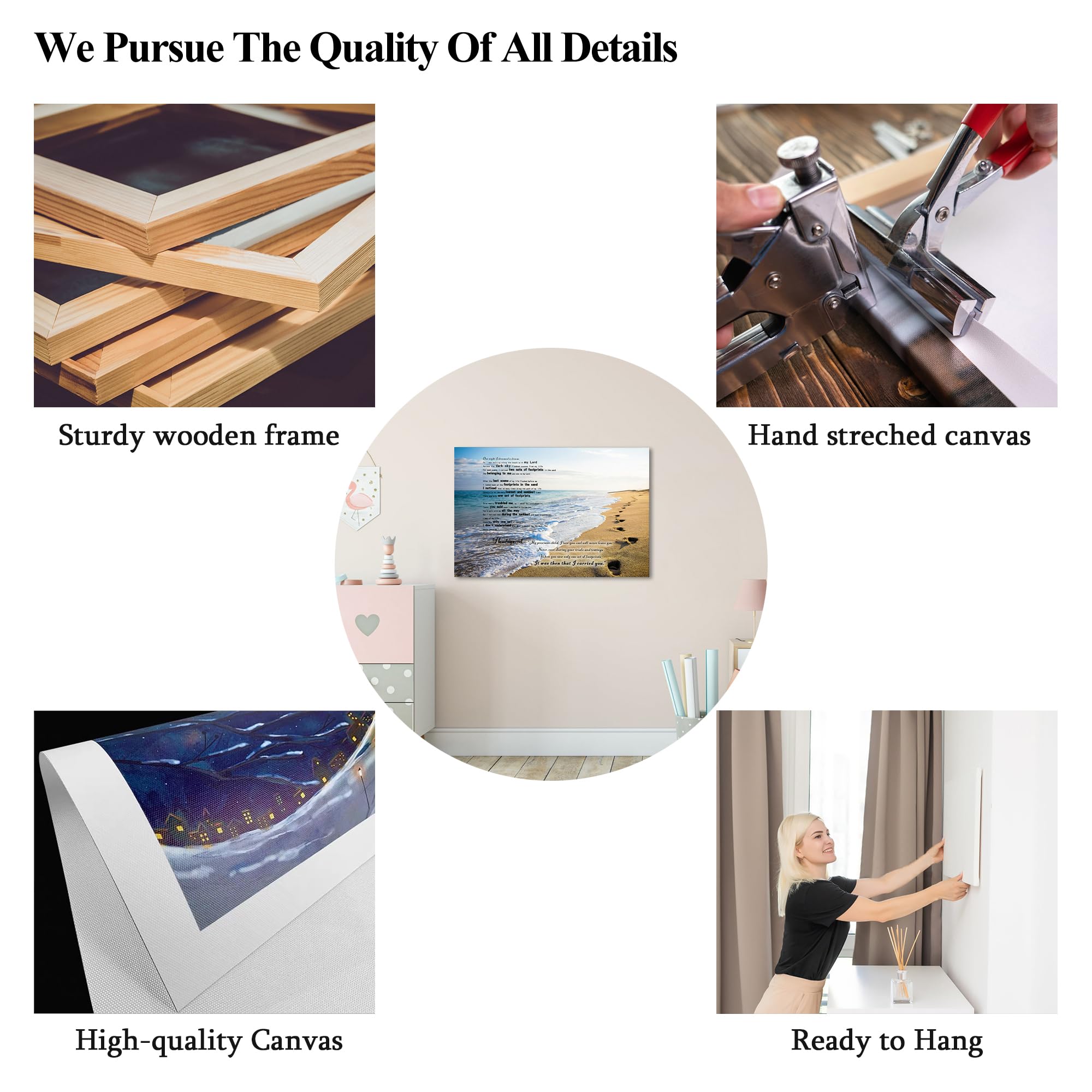 Footprints In The Sand Canvas Wall Art, Moder Christian Wall Art ...