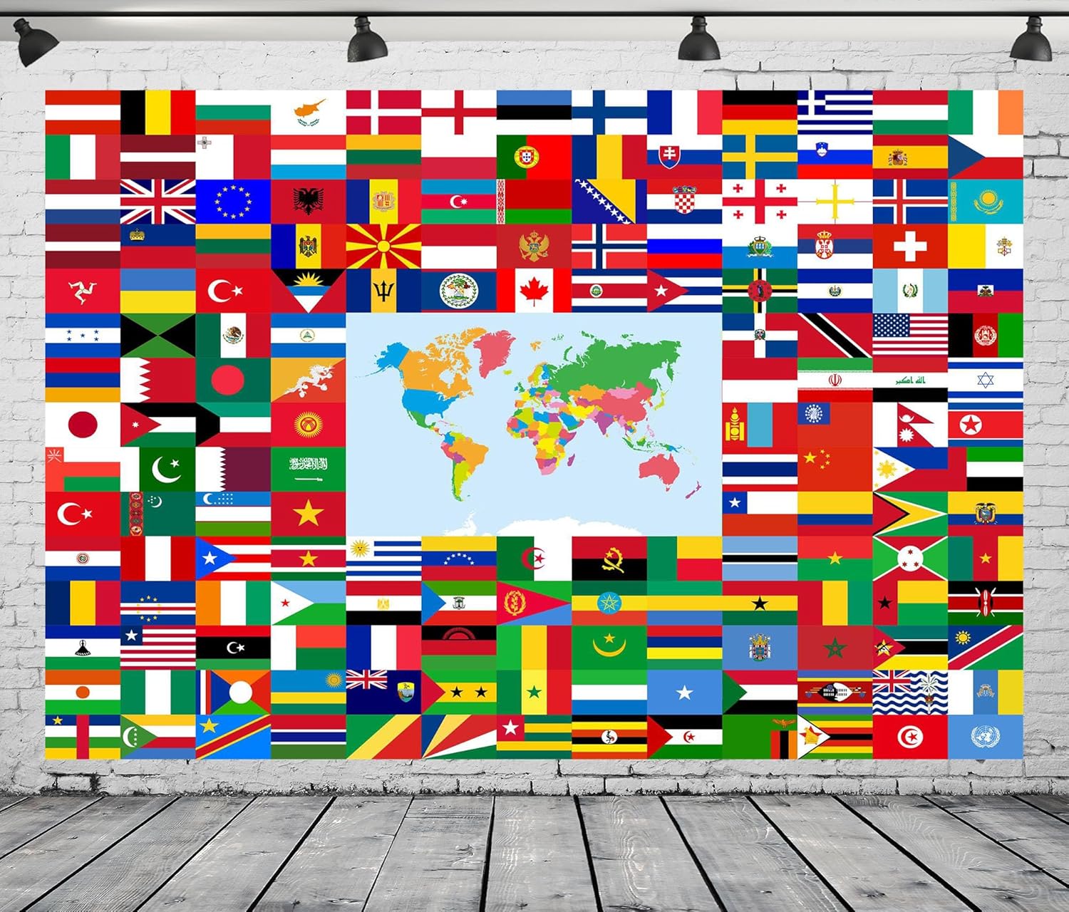 Amazon.com: CORFOTO Fabric 7x5ft World Multinational Flags Backdrop ...