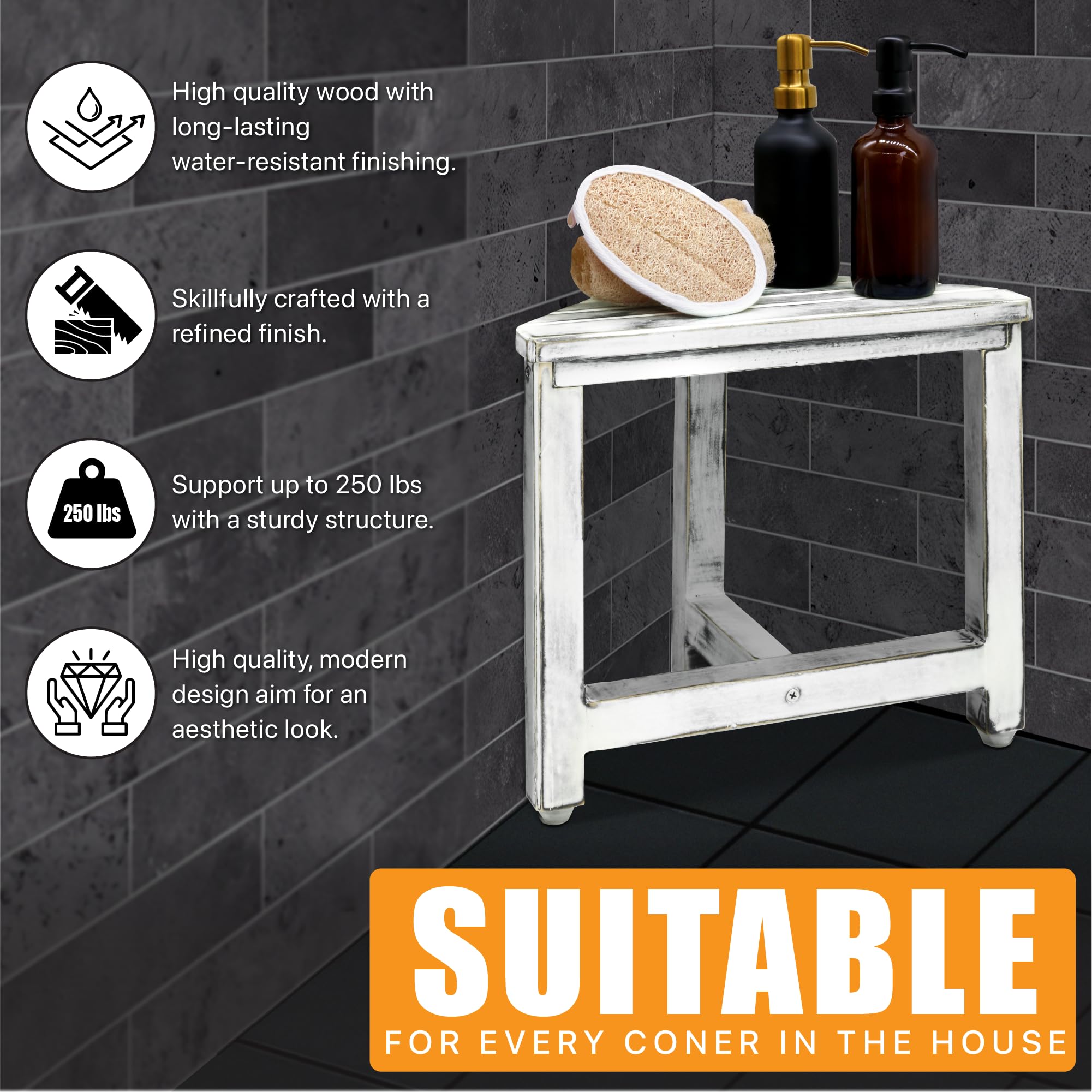 Snapklik.com : ENKEZI Shower Foot Rest 12 In - Shower Seat For Inside ...
