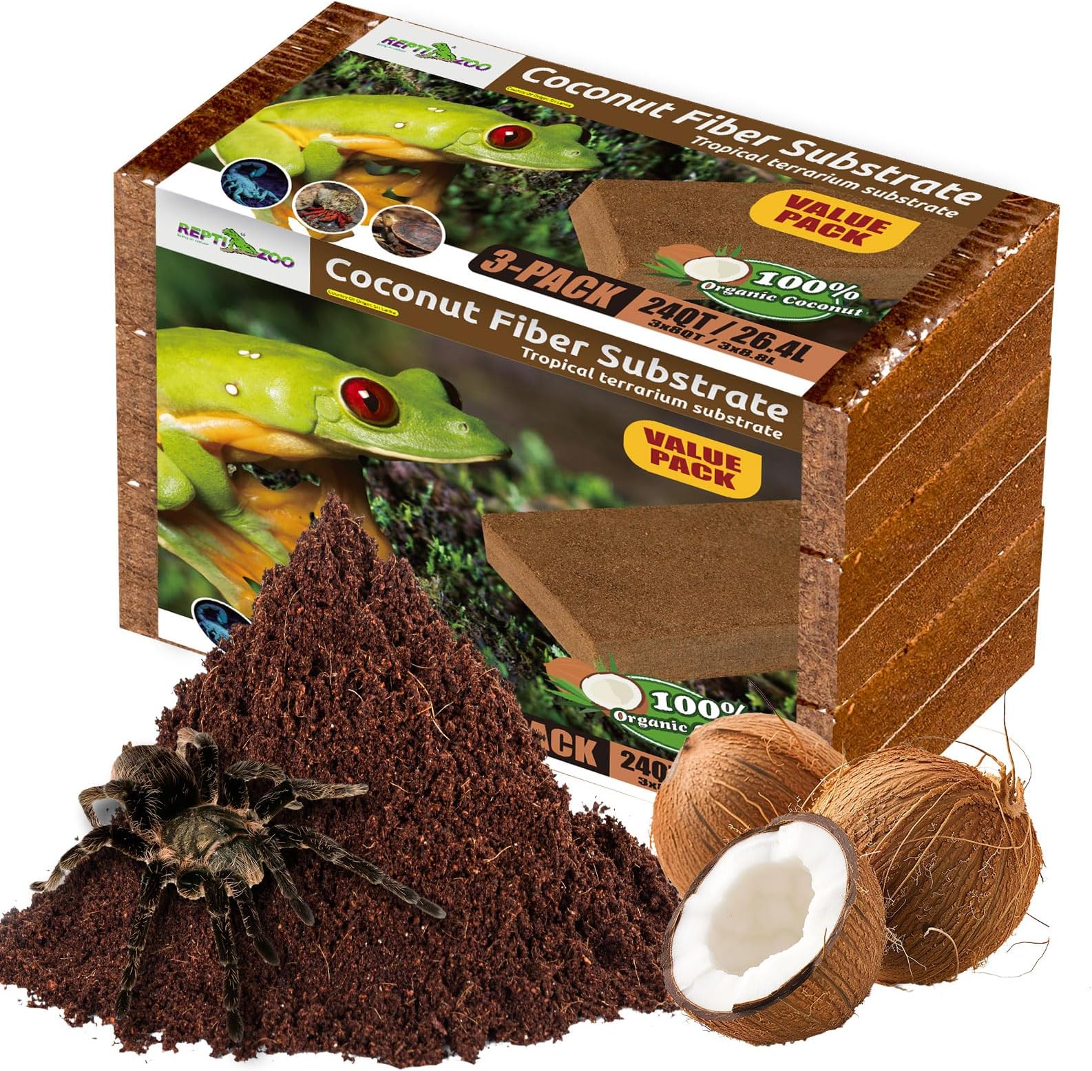 Amazon.com : Riare 6 Pack Natural Coconut Fiber Substrate for Reptile ...