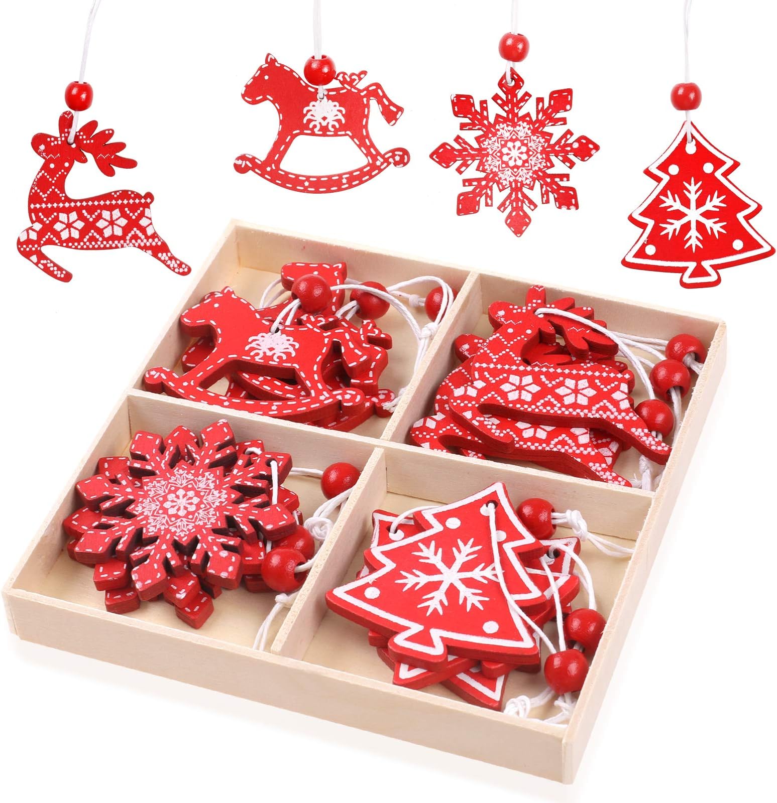 Wooden Christmas Tree Decoration Set - Hanging Pendant Ornaments for ...