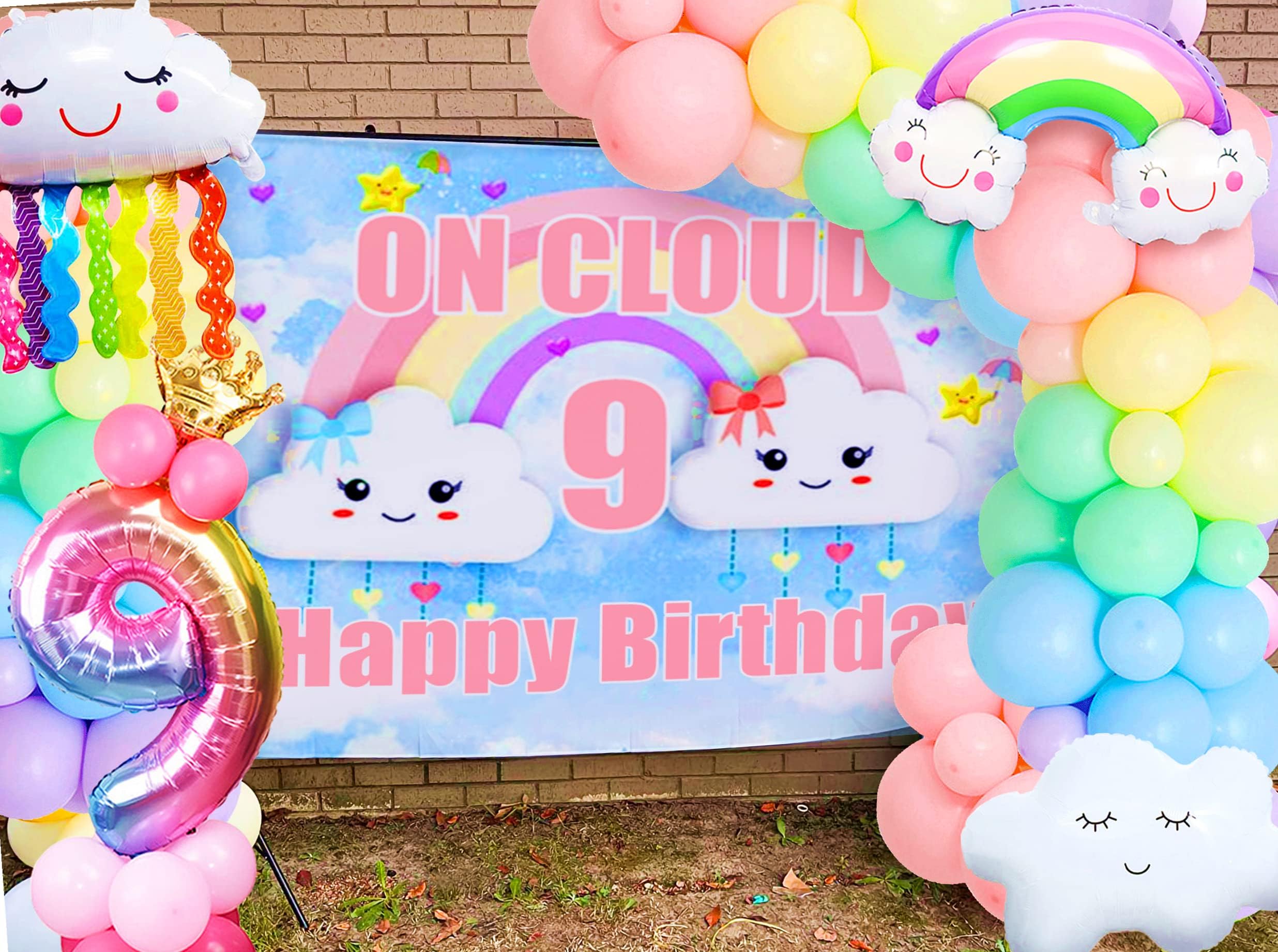 Amazon.com: Cloud 9 Birthday Decorations For Girls,9th Birthday Party,Rainbow 9th Birthday,On ...