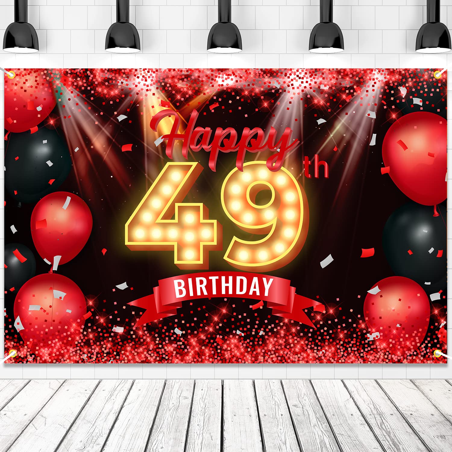Amazon.com: Happy 49th Birthday Banner Backdrop Red and Black 49 Years ...
