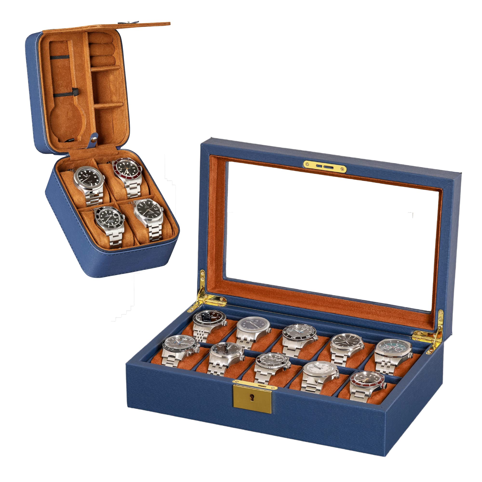 Amazon.com: ROTHWELL Gift Set 10 Slot Leather Watch Box & Matching 5 ...