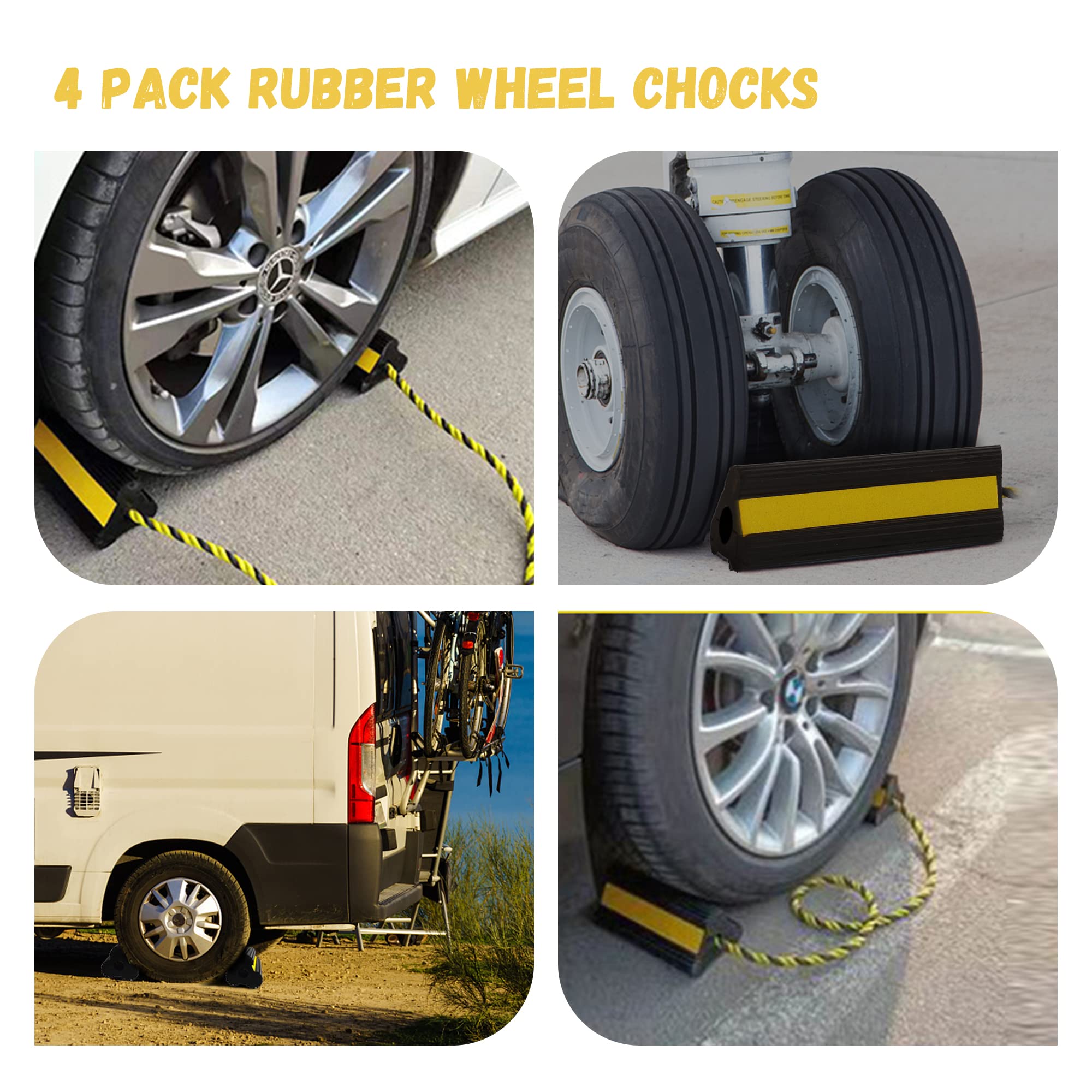 Nisorpa 4 Pack Rubber Wheel Chocks, 8.3" x 4.5" x 3.9" Heavy Duty Wheel ...