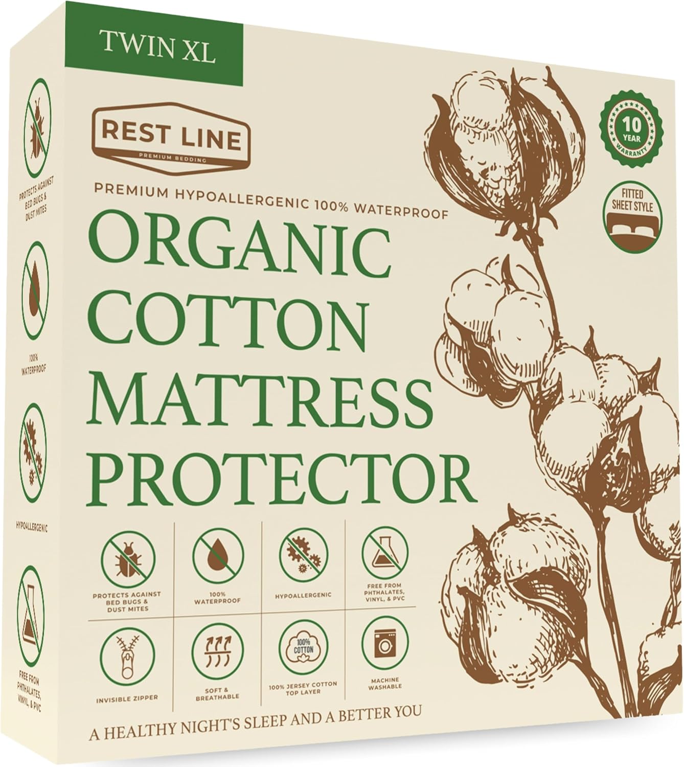 Twin XL Size 39x80” Premium Organic Cotton Waterproof Mattress ...