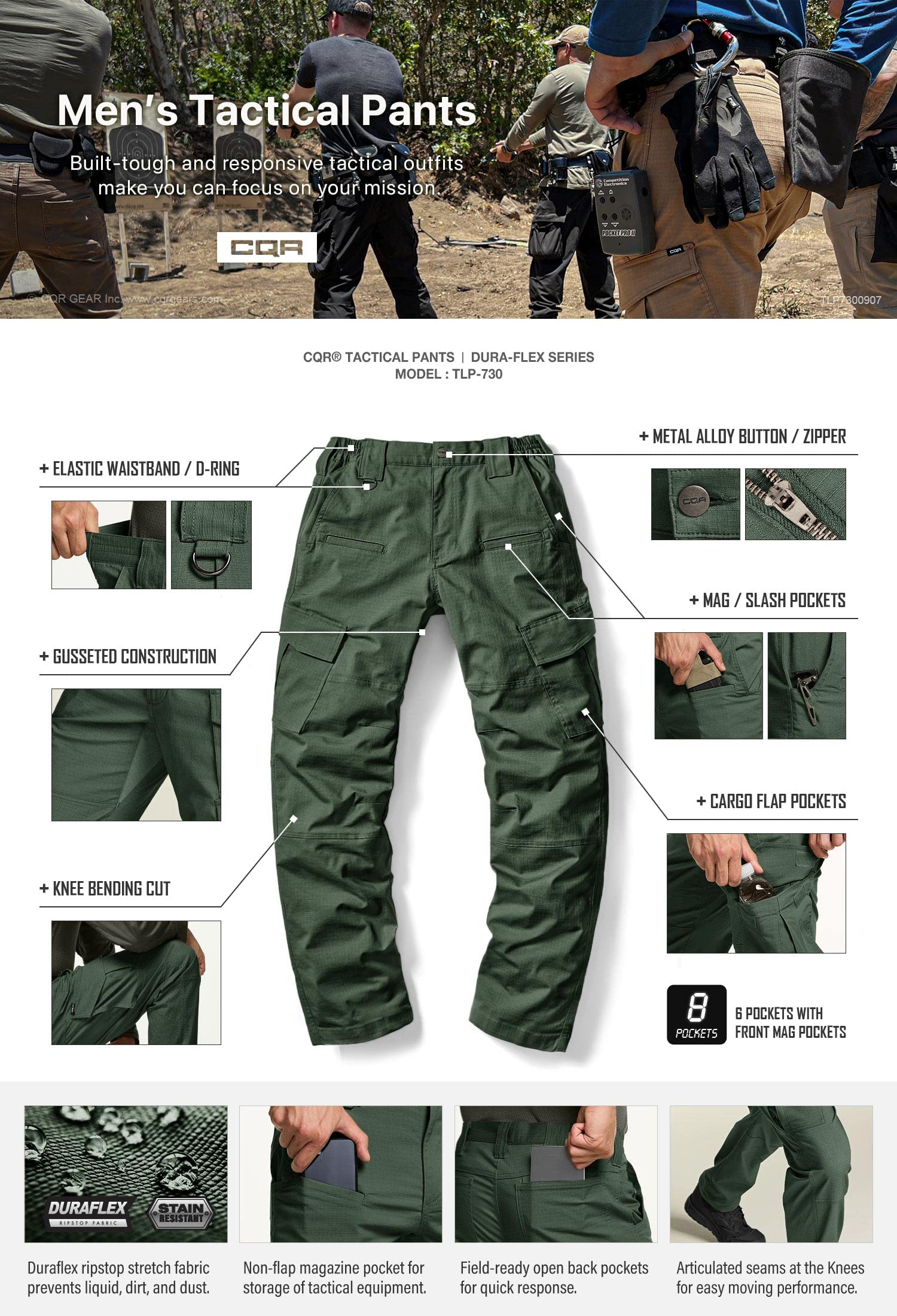 Snapklik.com : Mens Flex Ripstop Tactical Pants, Water Resistant ...