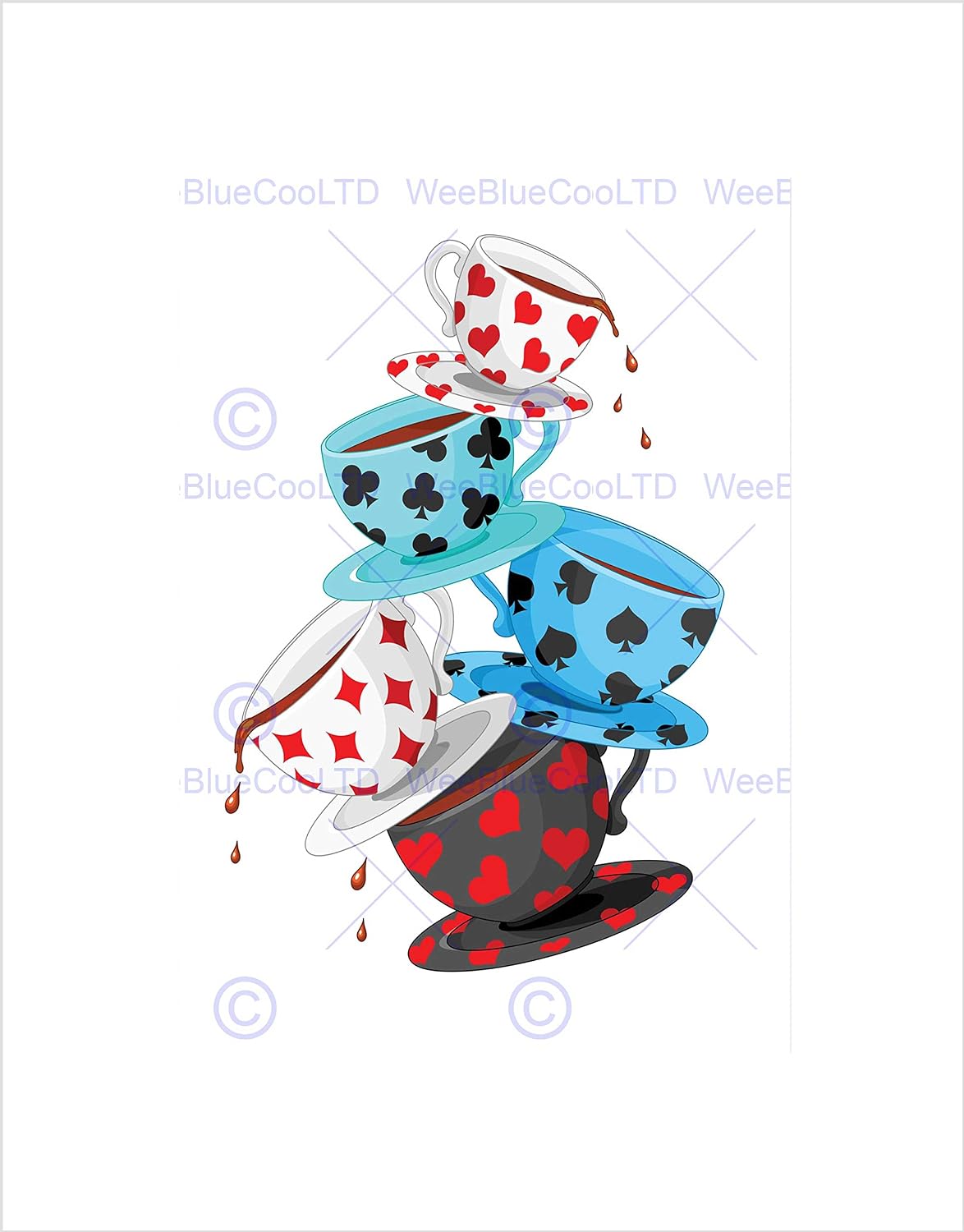 Amazon.com: Wee Blue Coo Painting Illustration Cartoon Tea Cups Party ...