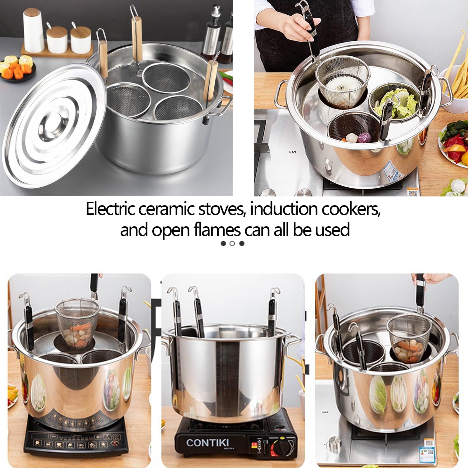 Pasta Cooker Insert Set Stainless Steel Pasta Pot With Strainer Basket ...